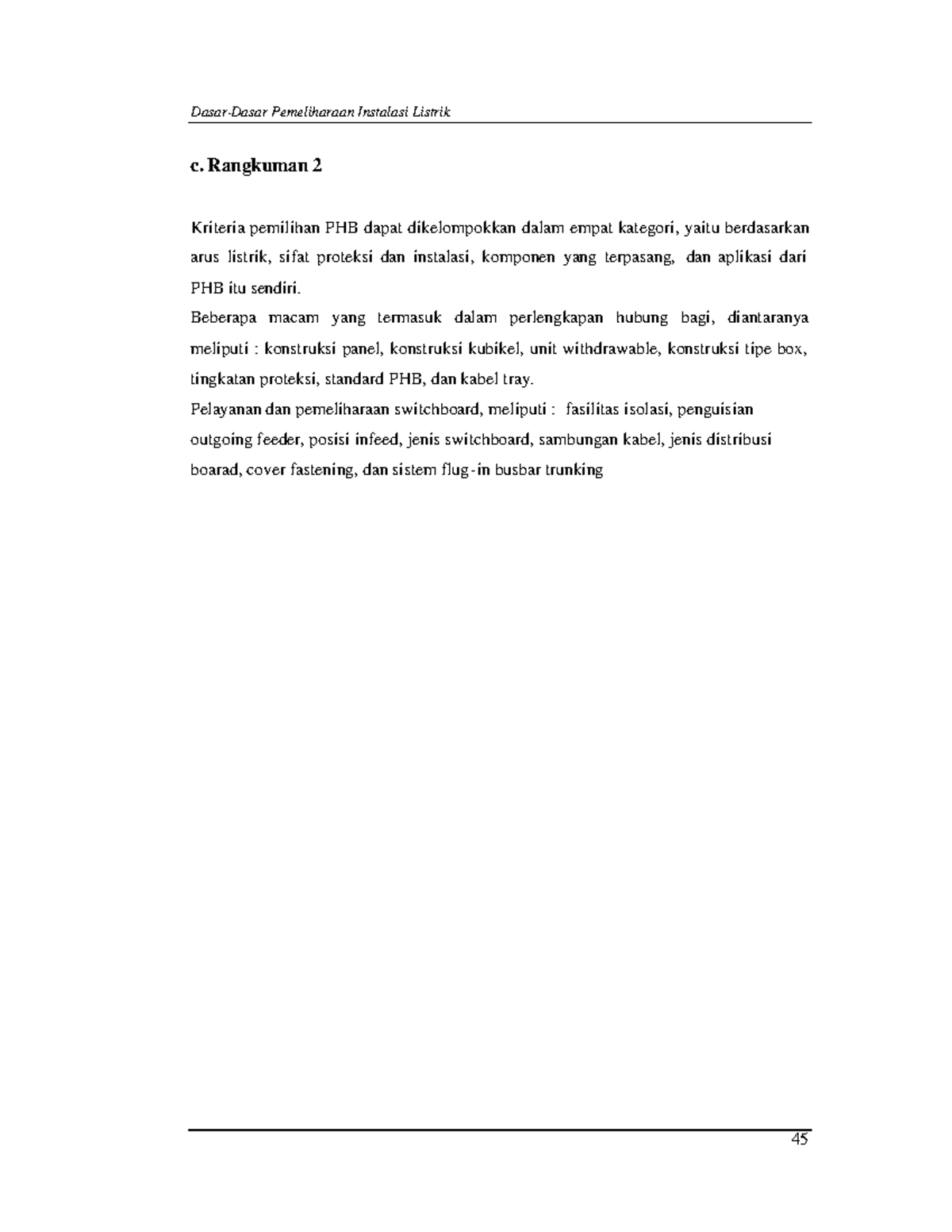 Dasar Pemeliharaan Instalasi Listrik-13 - c. Rangkuman 2 Kriteria pemilihan PHB dapat ...