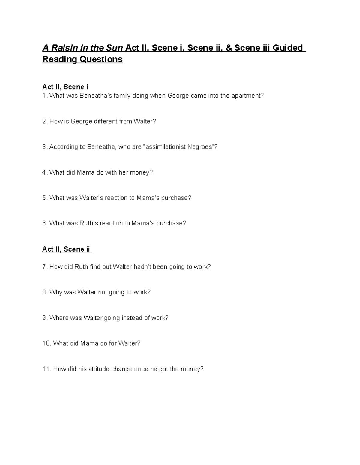 Kalena Forrester - A Raisin in the Sun Act II, Scene i, Scene ii ...