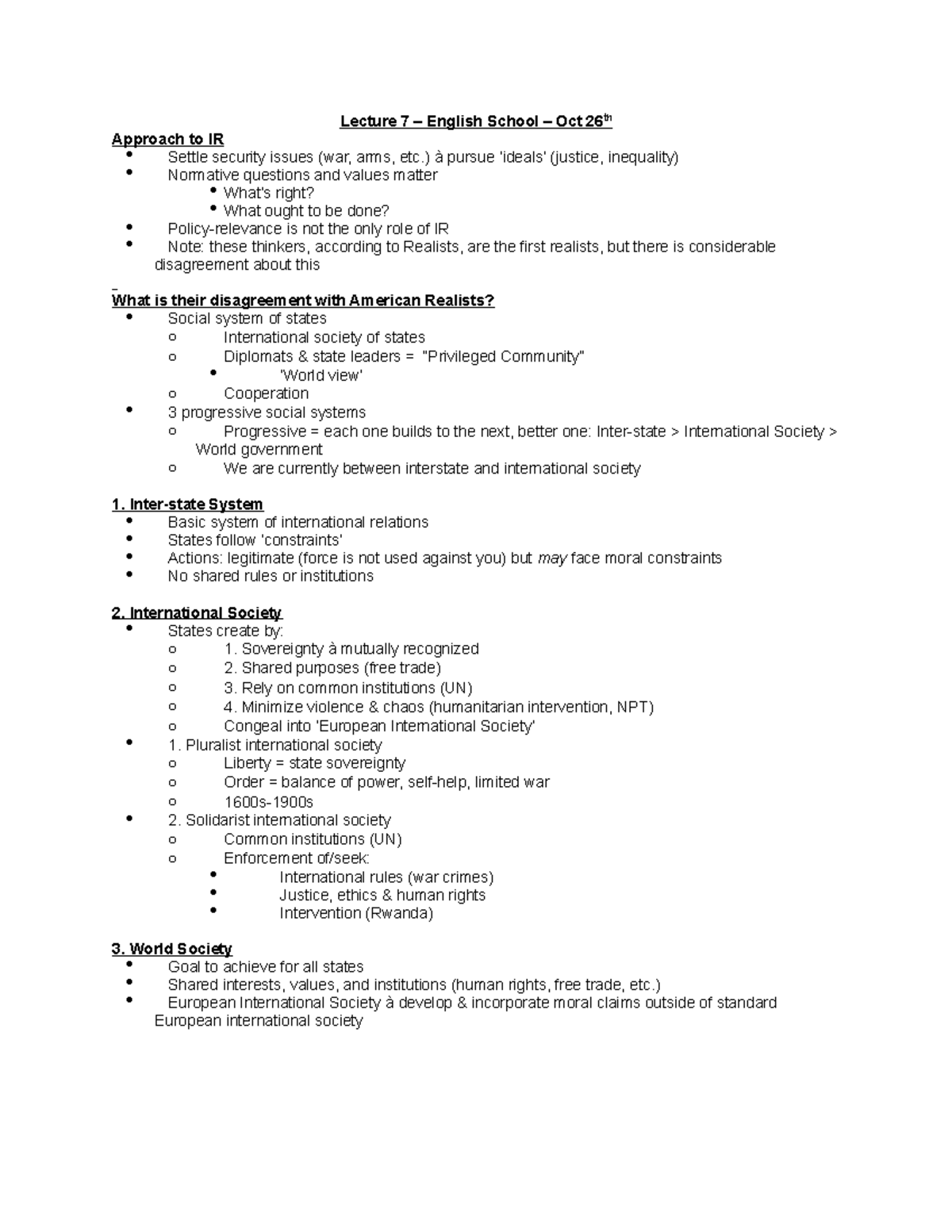Lecture 7 - English School - Oct 26 - ) pursue (justice, inequality ...