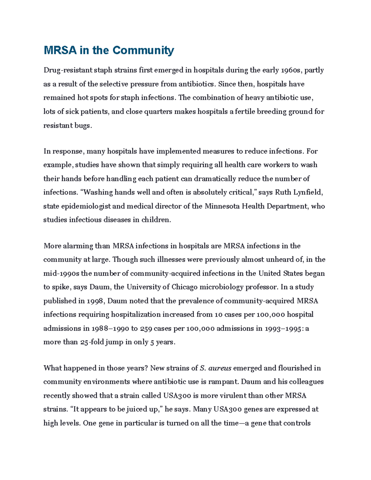 Bio ch. 13.5- MRSA in the Community - MRSA in the Community Drug ...