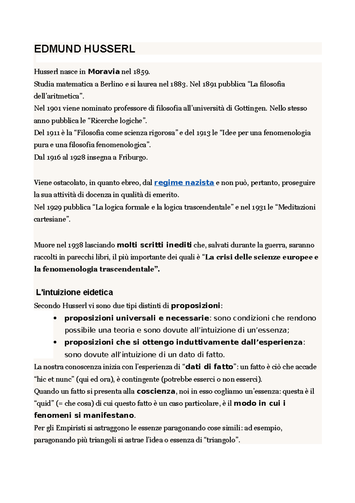 Husserl - appunti del libro + prof - EDMUND HUSSERL Husserl nasce in ...