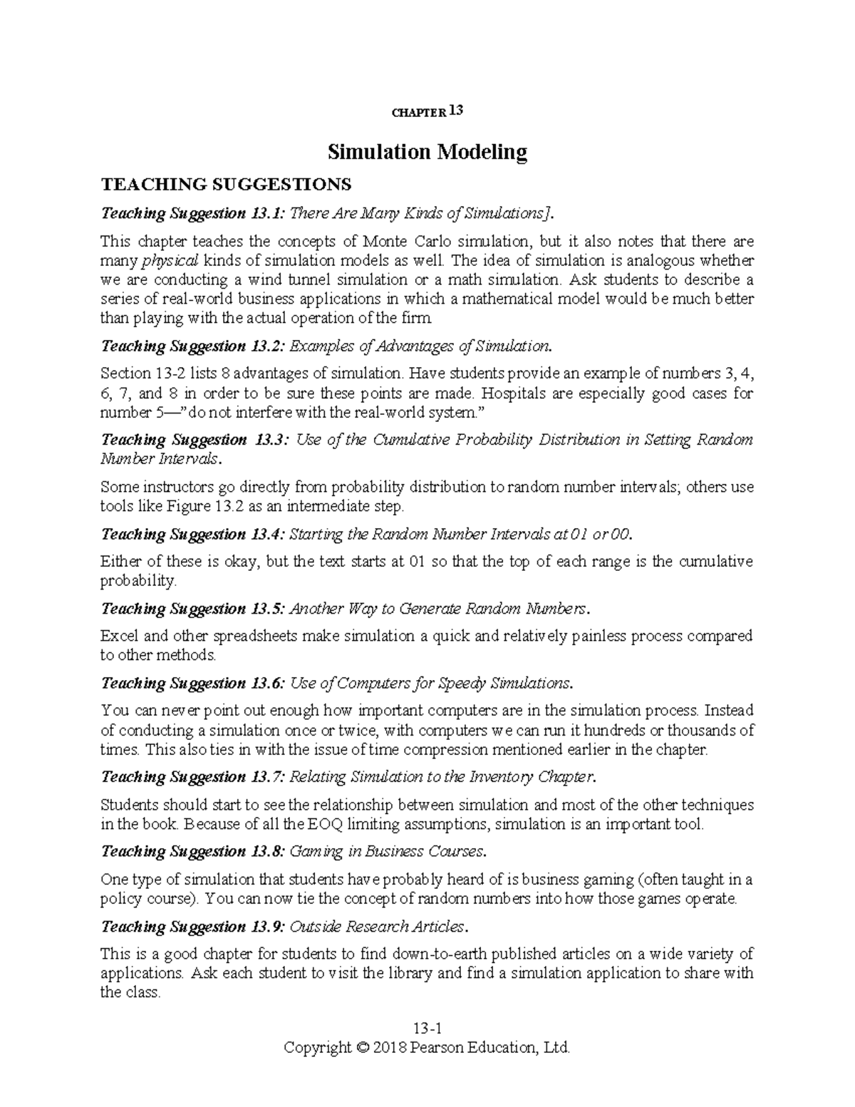 Render qam13e ism ch13 - Textbook solutions - CHAPTER 13 Simulation Modeling TEACHING ...