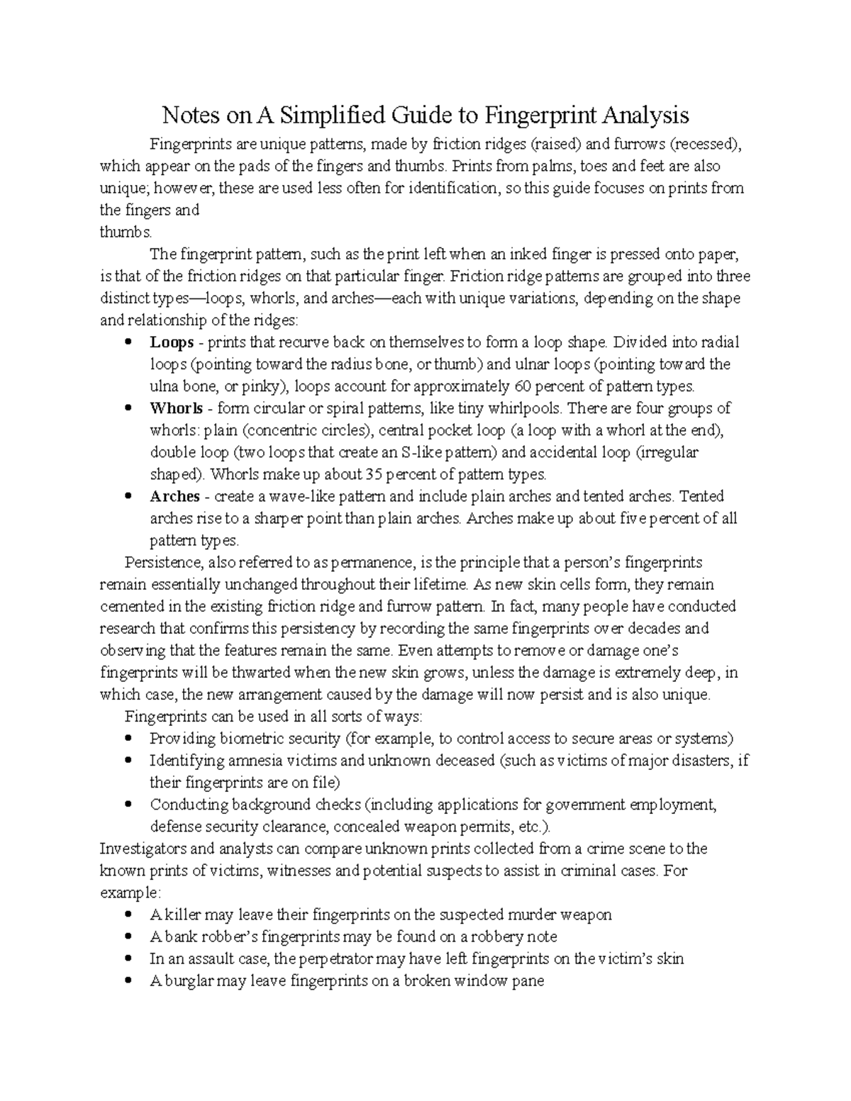 Notes on A Simplified Guide to Fingerprint Analysis - Notes on A ...