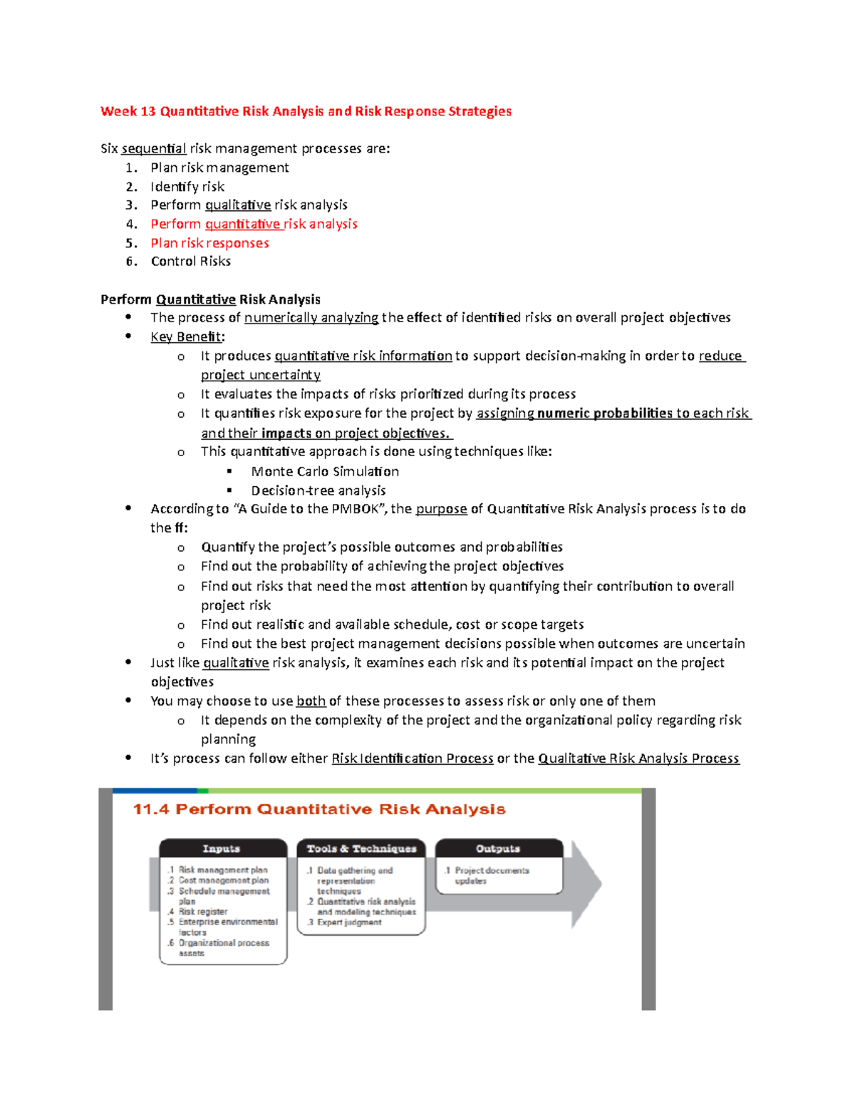 Week 13 quantitative RA and plan risk responses - Week 13 Quantitative ...