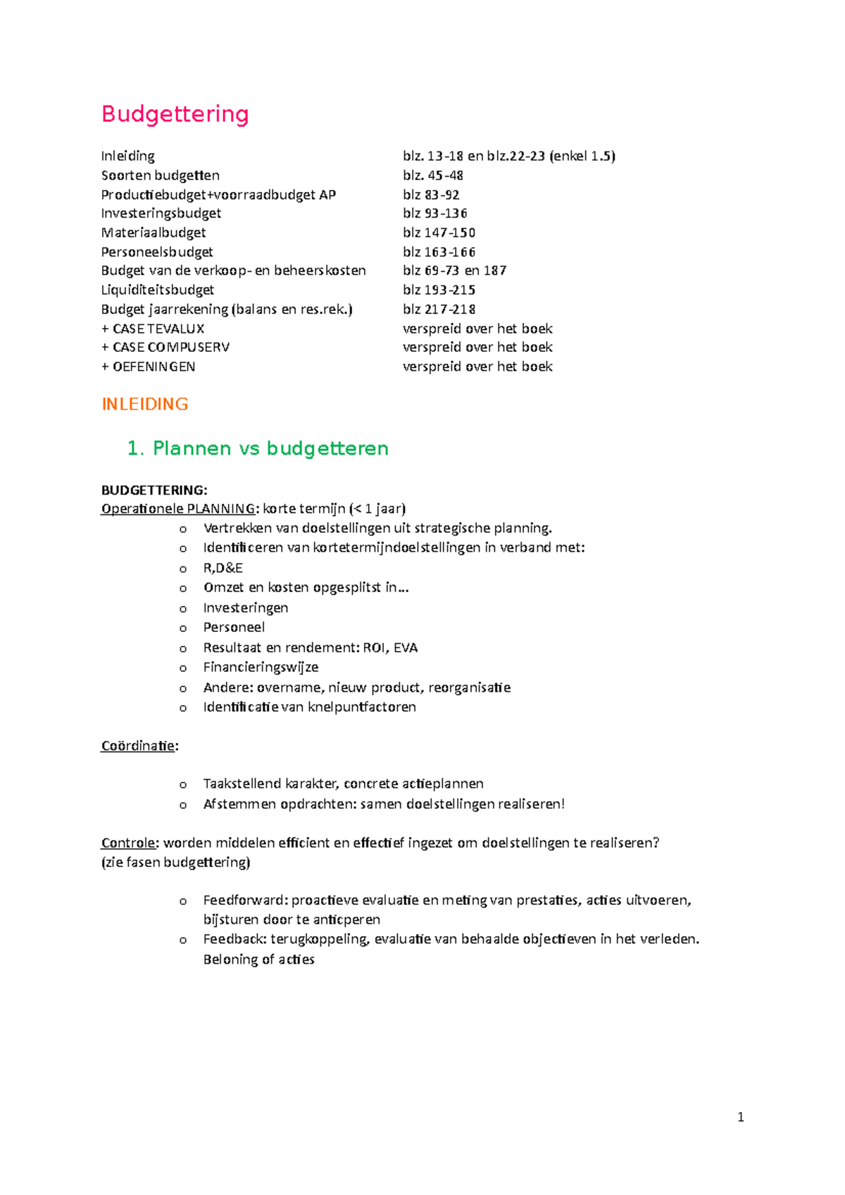Ppt deel 1 in word gezet - Budgettering Inleiding blz. 13-18 en blz-23 ...