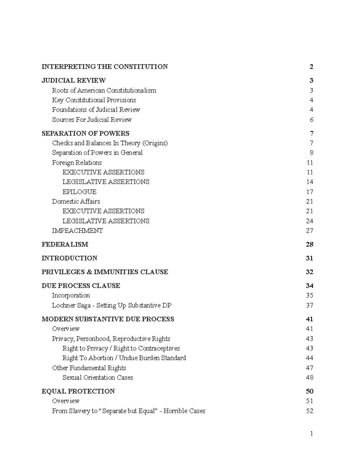 Final Con Law Outline - INTERPRETING THE CONSTITUTION JUDICIAL REVIEW ...