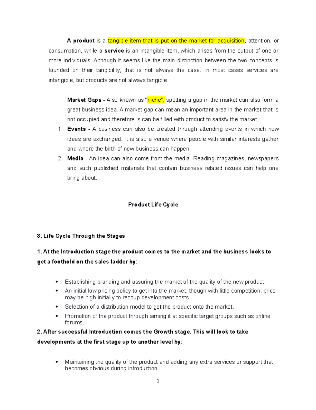 Product LIFE Cycle - This contains notes about Business and ...