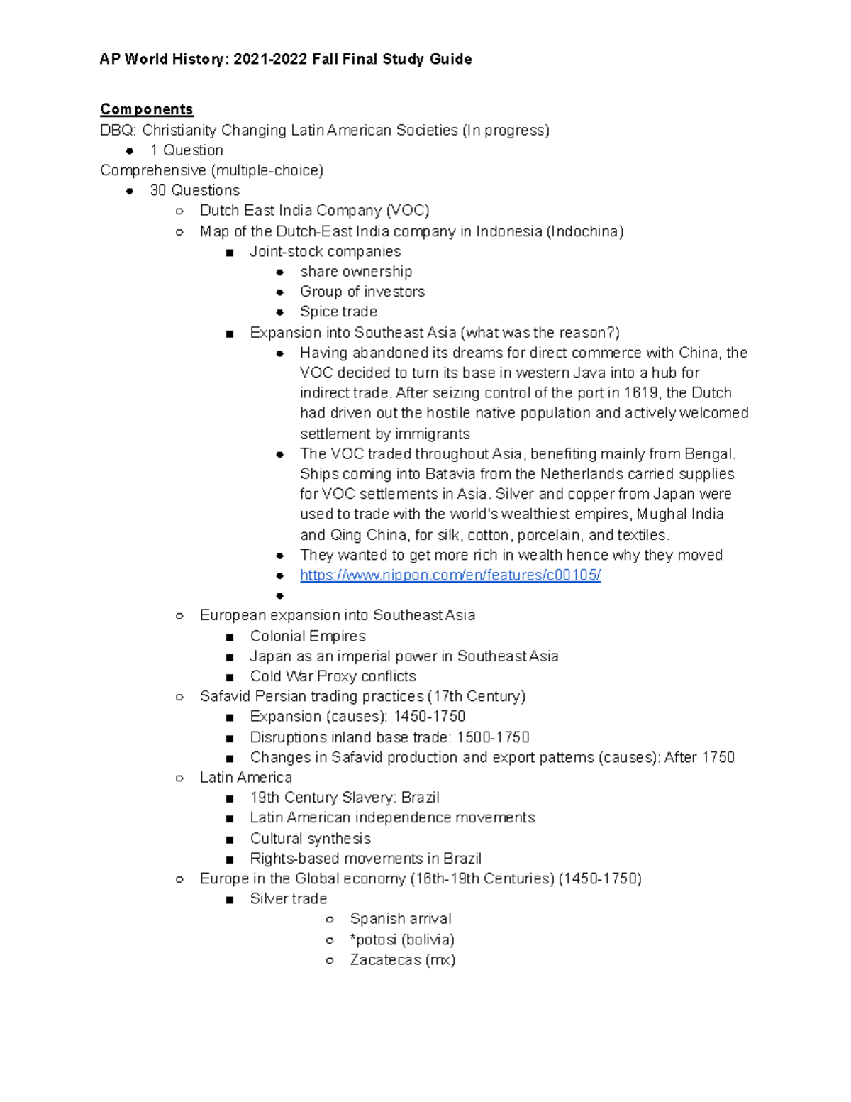 AP World History 2021-2022 Fall Final Study Guide - AP World History ...