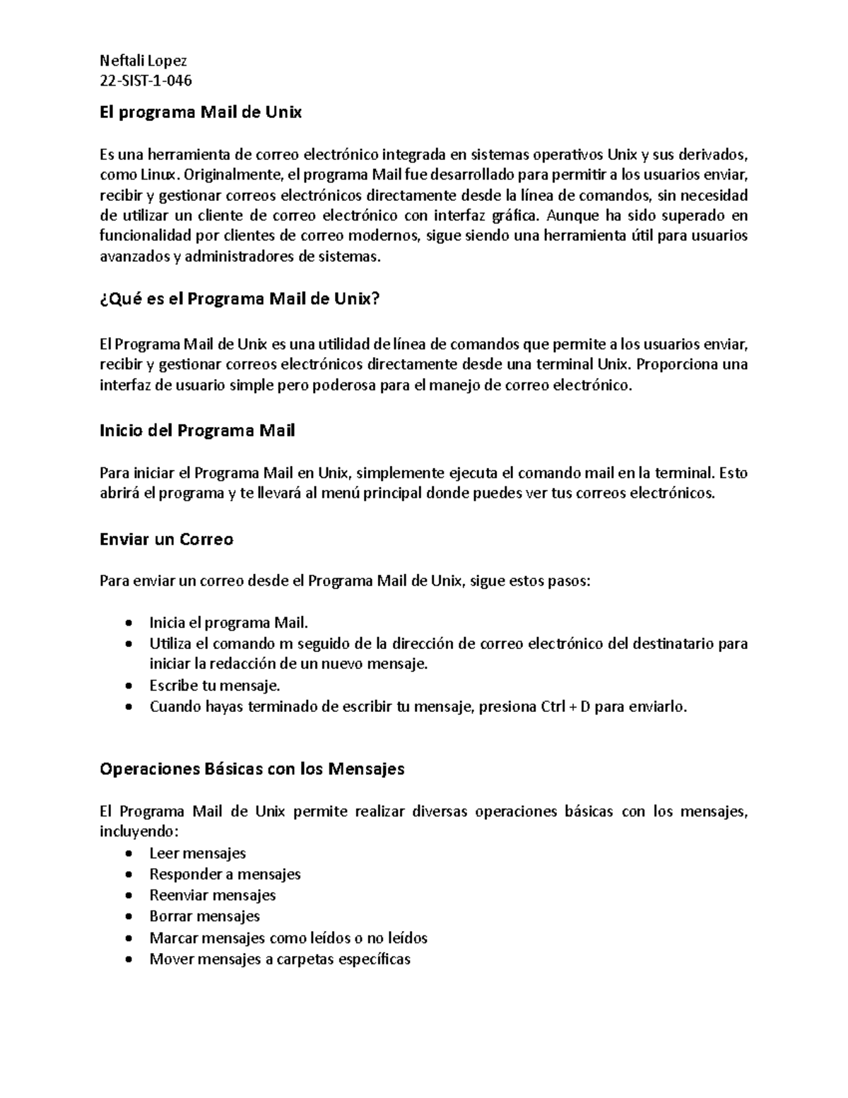 TEMA V - El programa Mail de Unix - Ne#ali Lopez 22 - SIST- 1 - 046 El ...