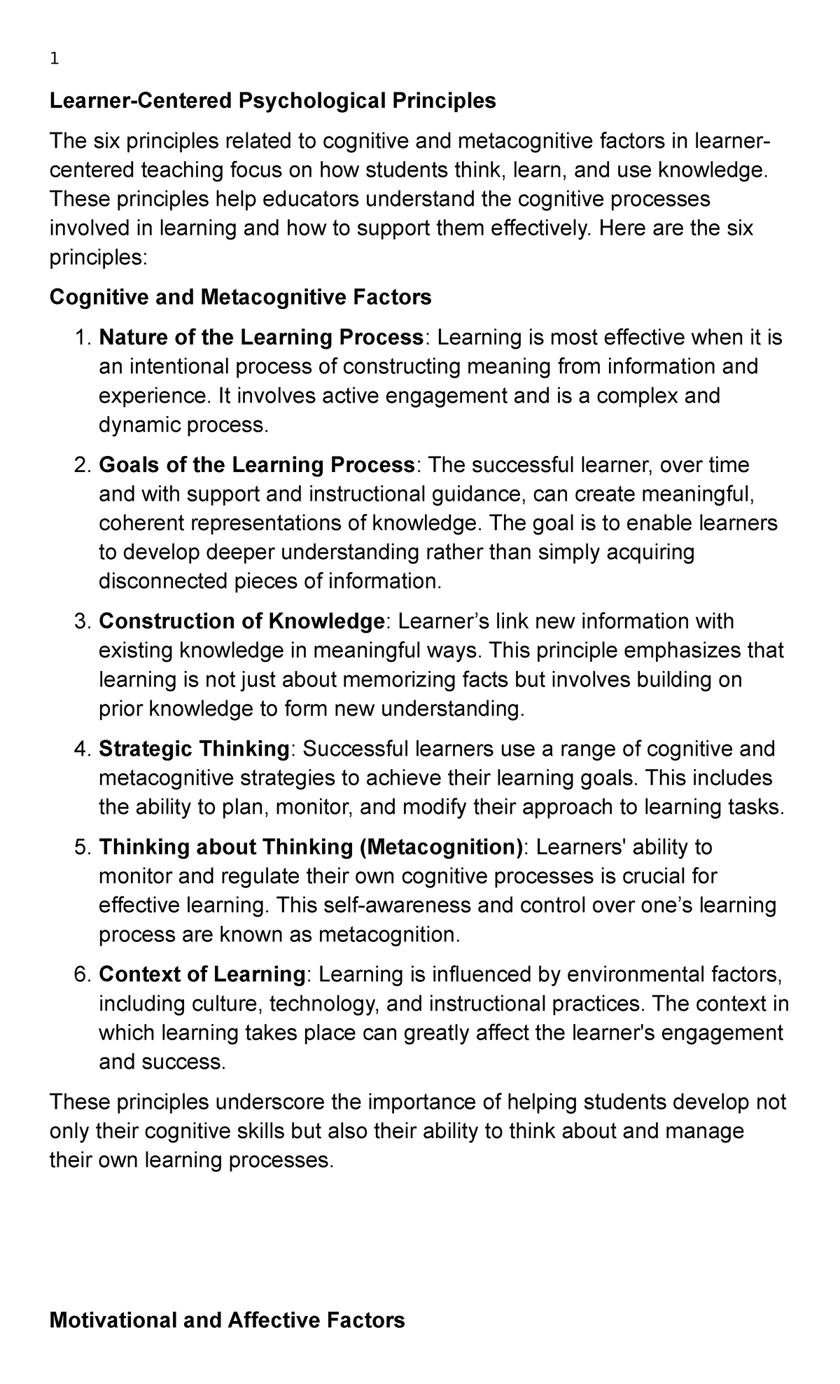 Learner centered psychological principles - Learner-Centered ...