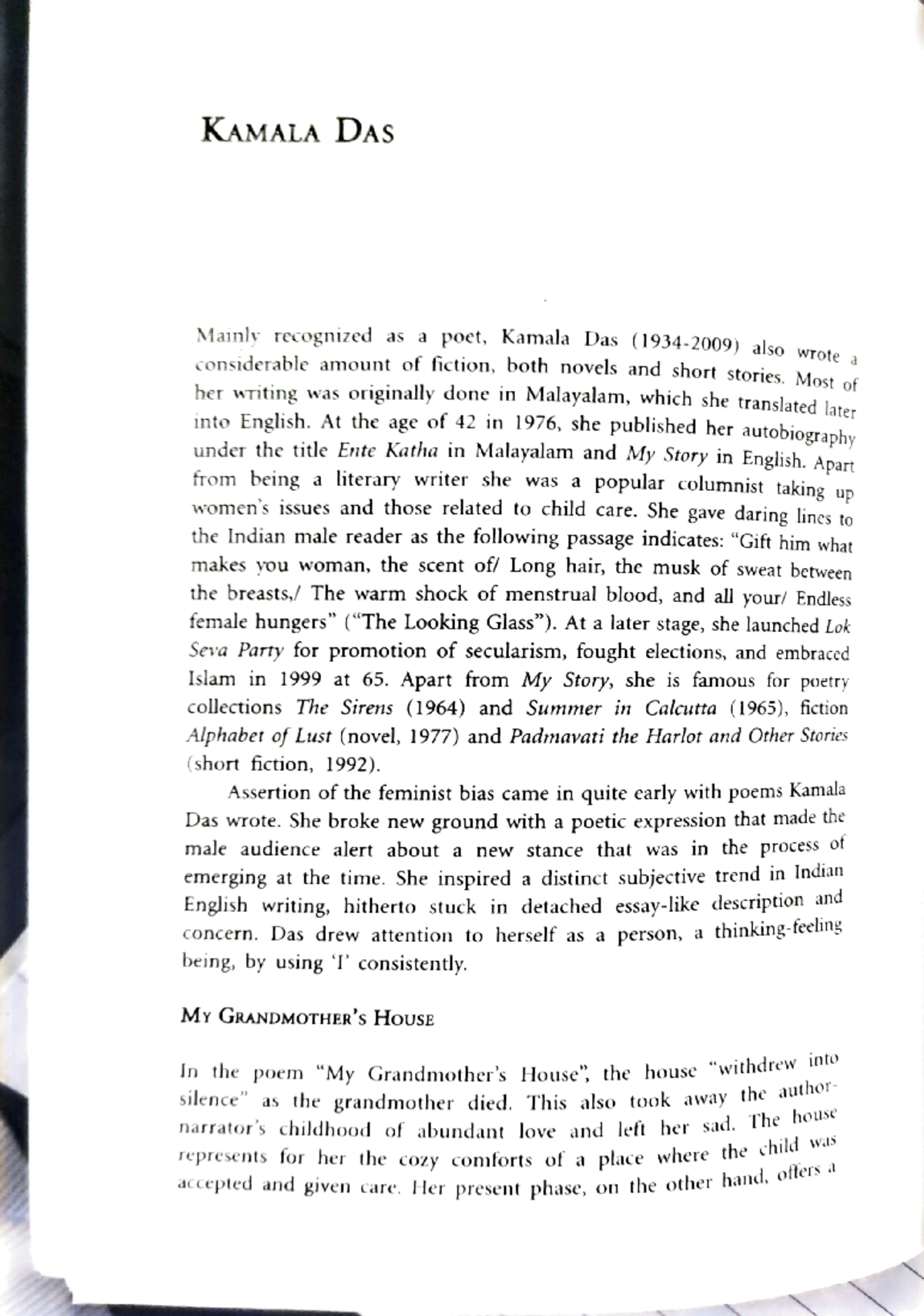 Kamla das - my grandmas house - KAMALA DAS Mainly recognized as a poet ...