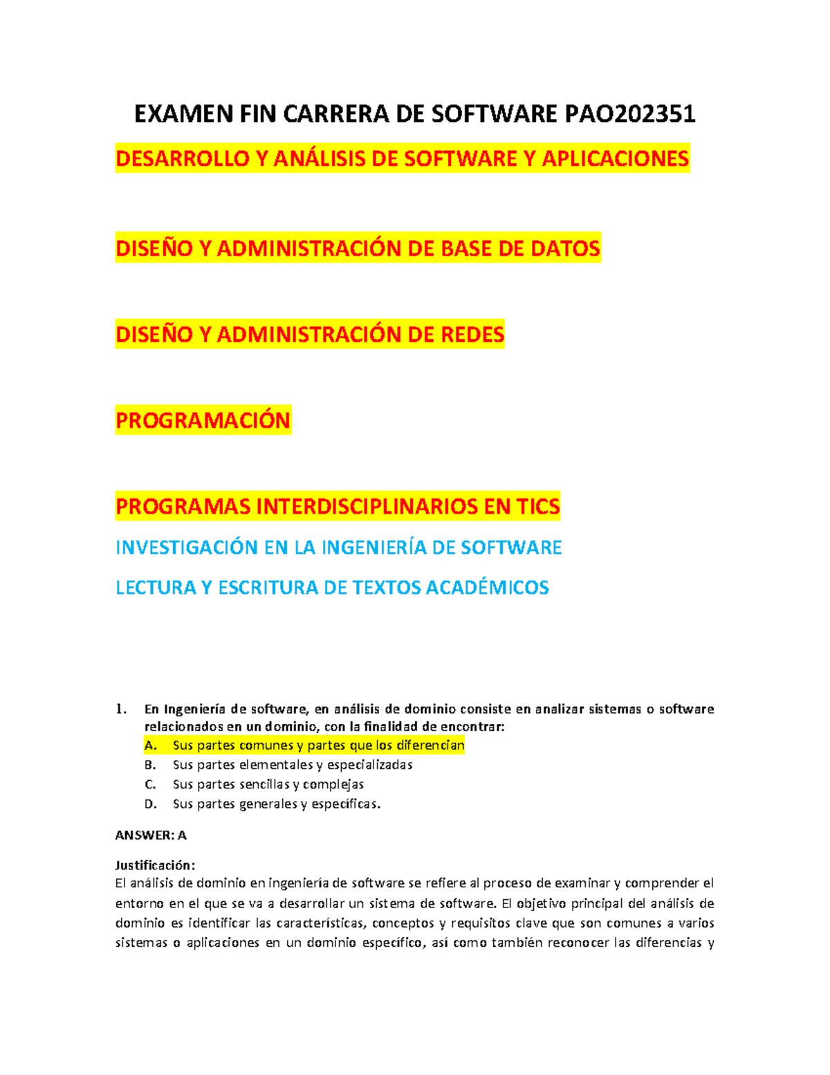 Banco Preguntas - EXAMEN FIN DE CARRERA SOFTWARE ESPE - EXAMEN FIN CARRERA DE SOFTWARE PAO20235 ...