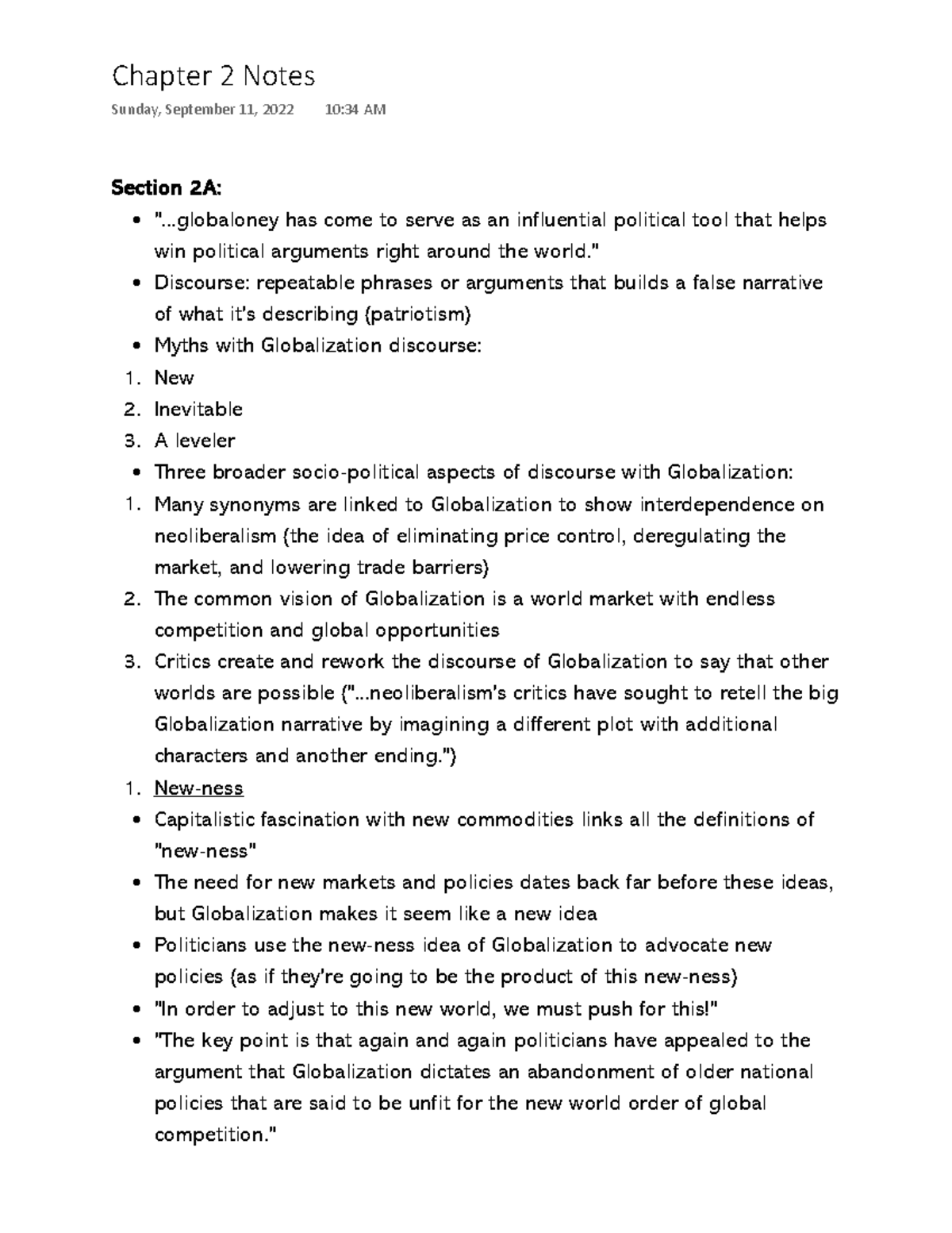 Week 1: Chapter 2 Notes - Section 2 A: ".. has come to serve as an ...