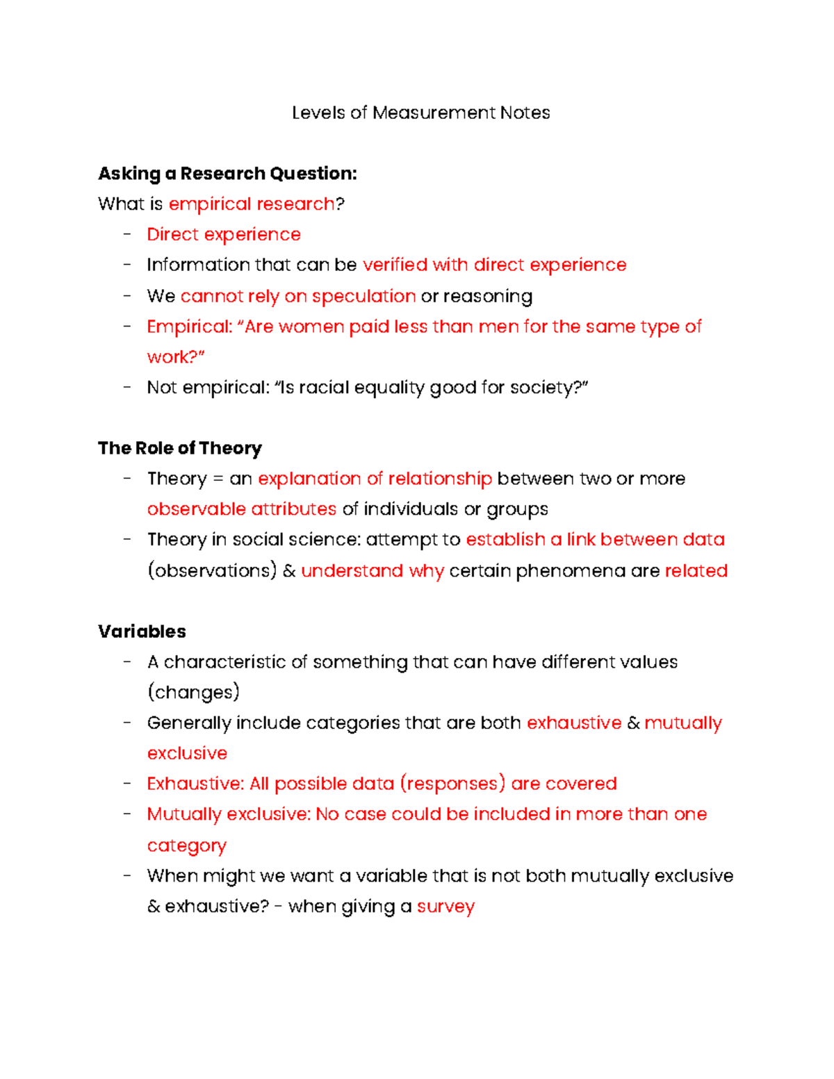 Levels of Measurement - Levels of Measurement: - Nominal - Ordinal ...
