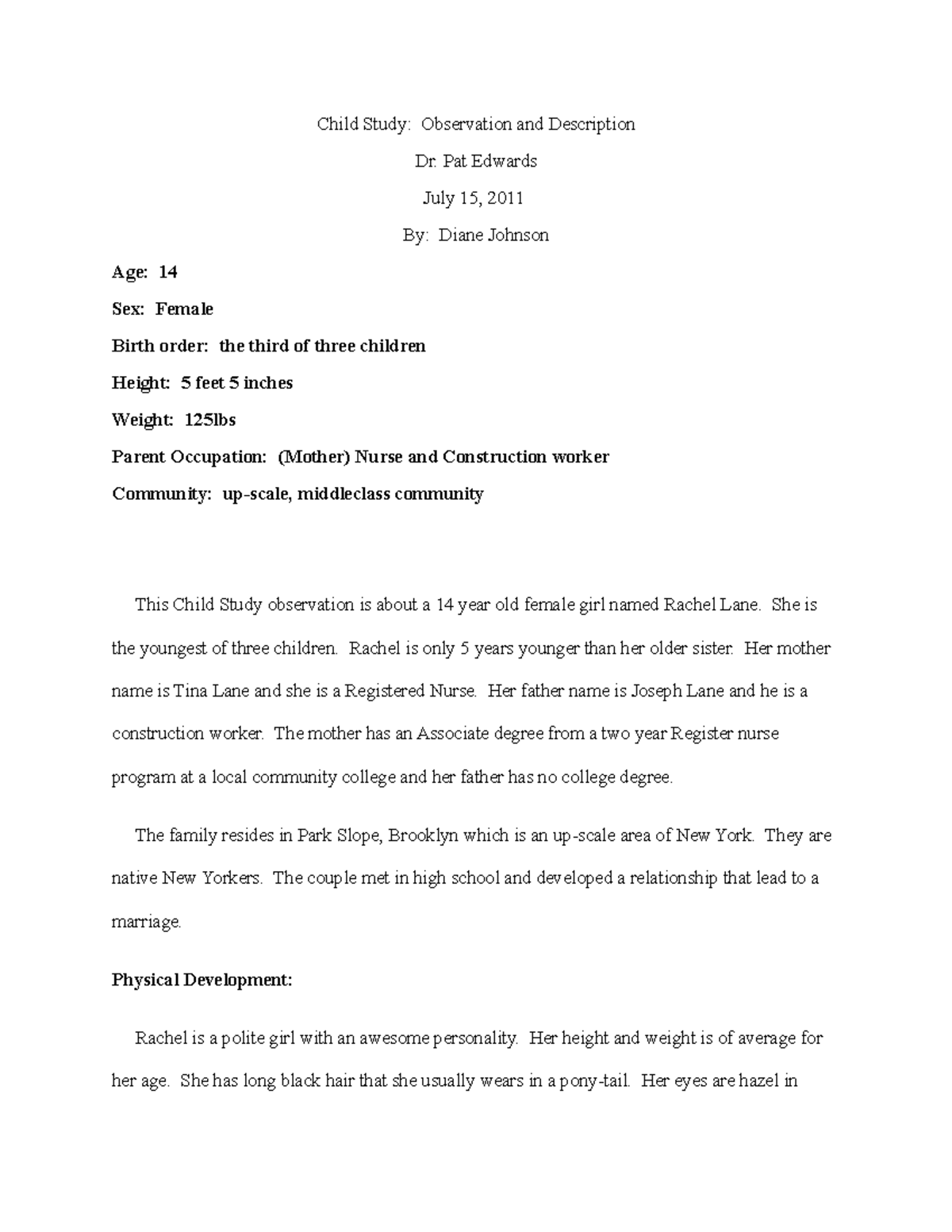 Child Study - the document you need for class - Child Study ...