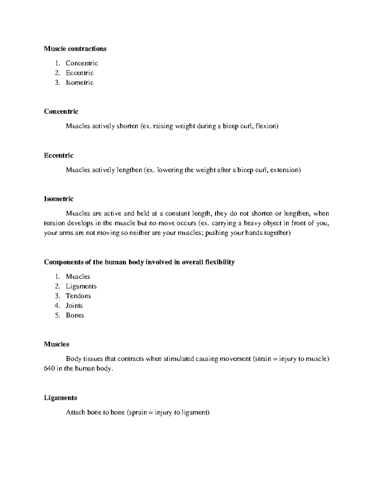 Muscle contractions - Lecture notes 3 - Muscle contractions Concentric ...