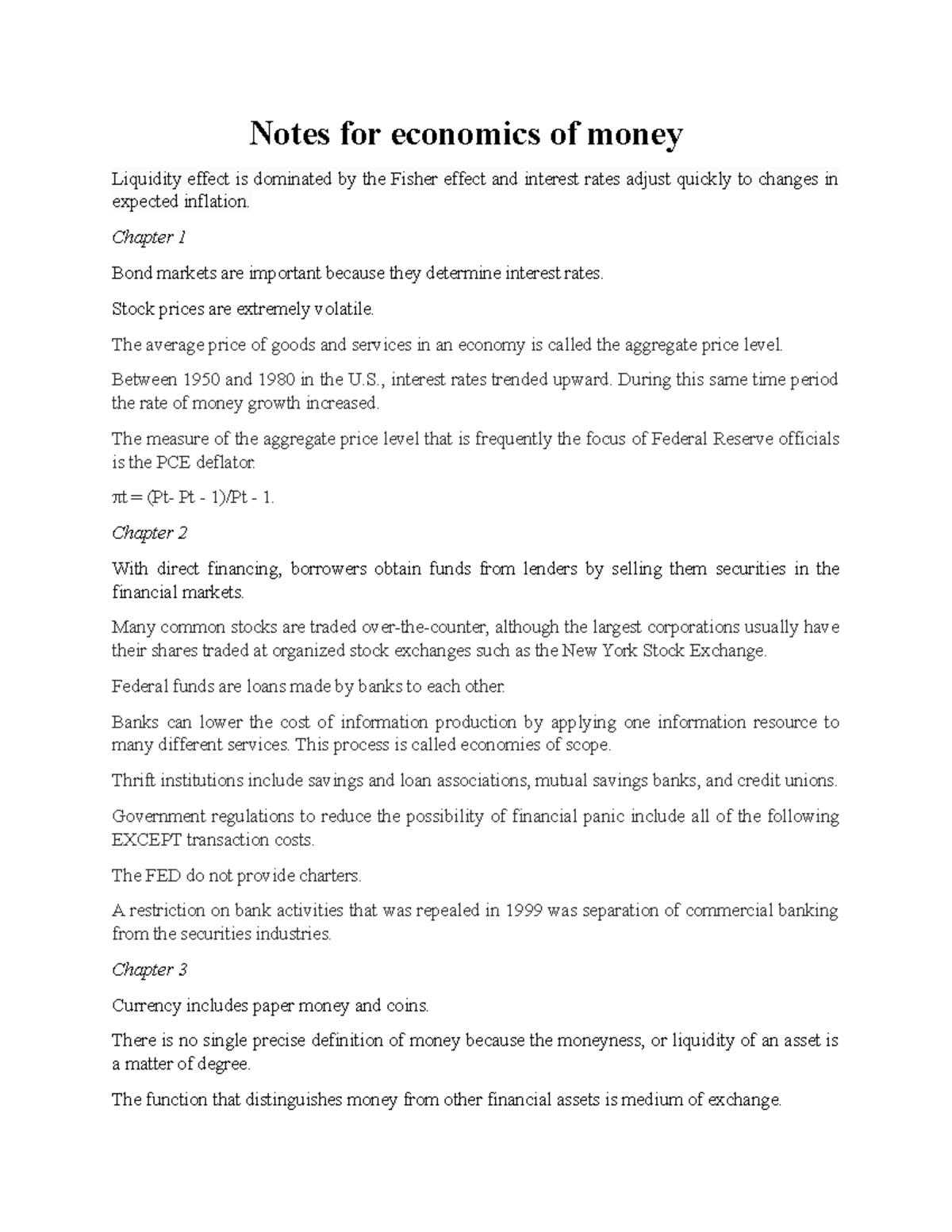 Notes for economics of money - Notes for economics of money Liquidity ...