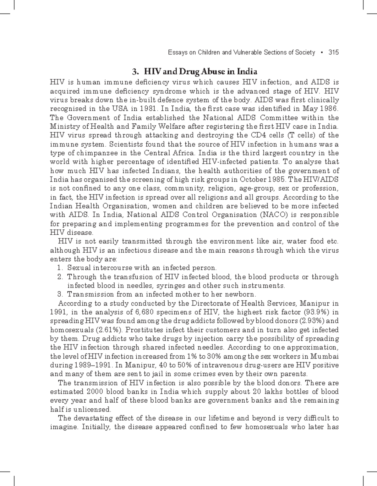 HIV and drug abuse in India - Essays on Children and Vulnerable ...