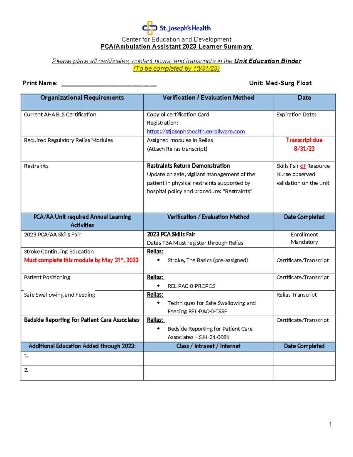 PCA Educational Requirements 2023 - Center for Education and ...