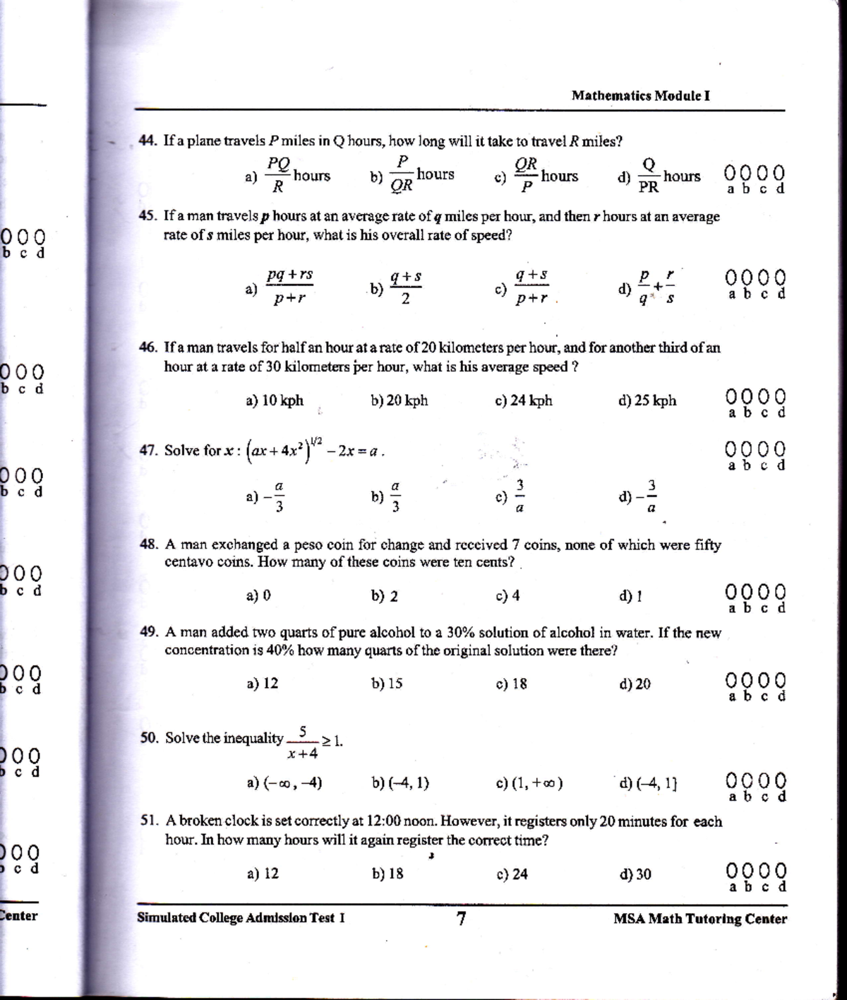 IMG 0021 MCQ Upcat Problem MSA 7 - Mathematics Module I 44. If a plane ...