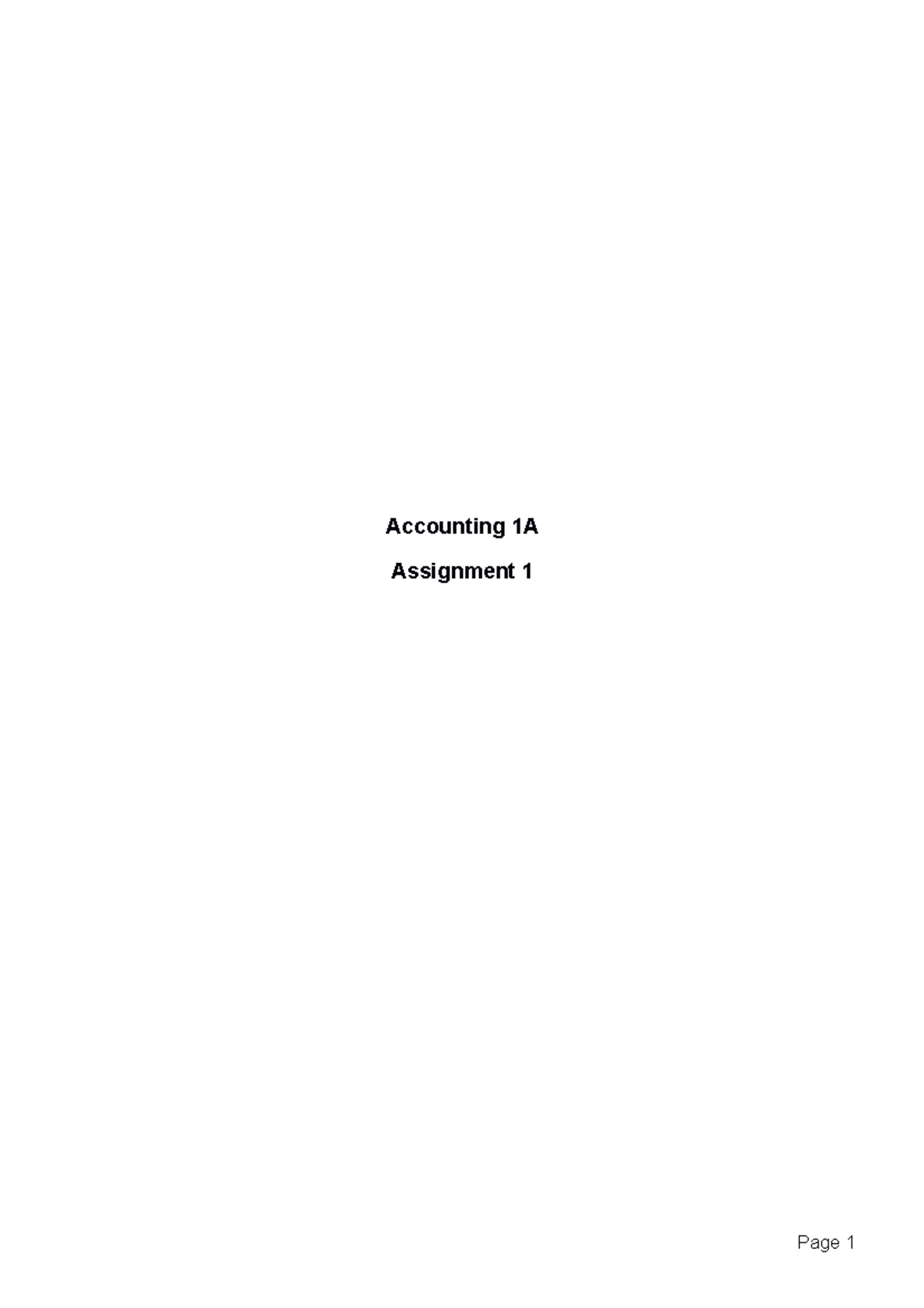 Accounting 1A Asssingment 1 - Accounting 1A Assignment 1 Page 1 Table ...
