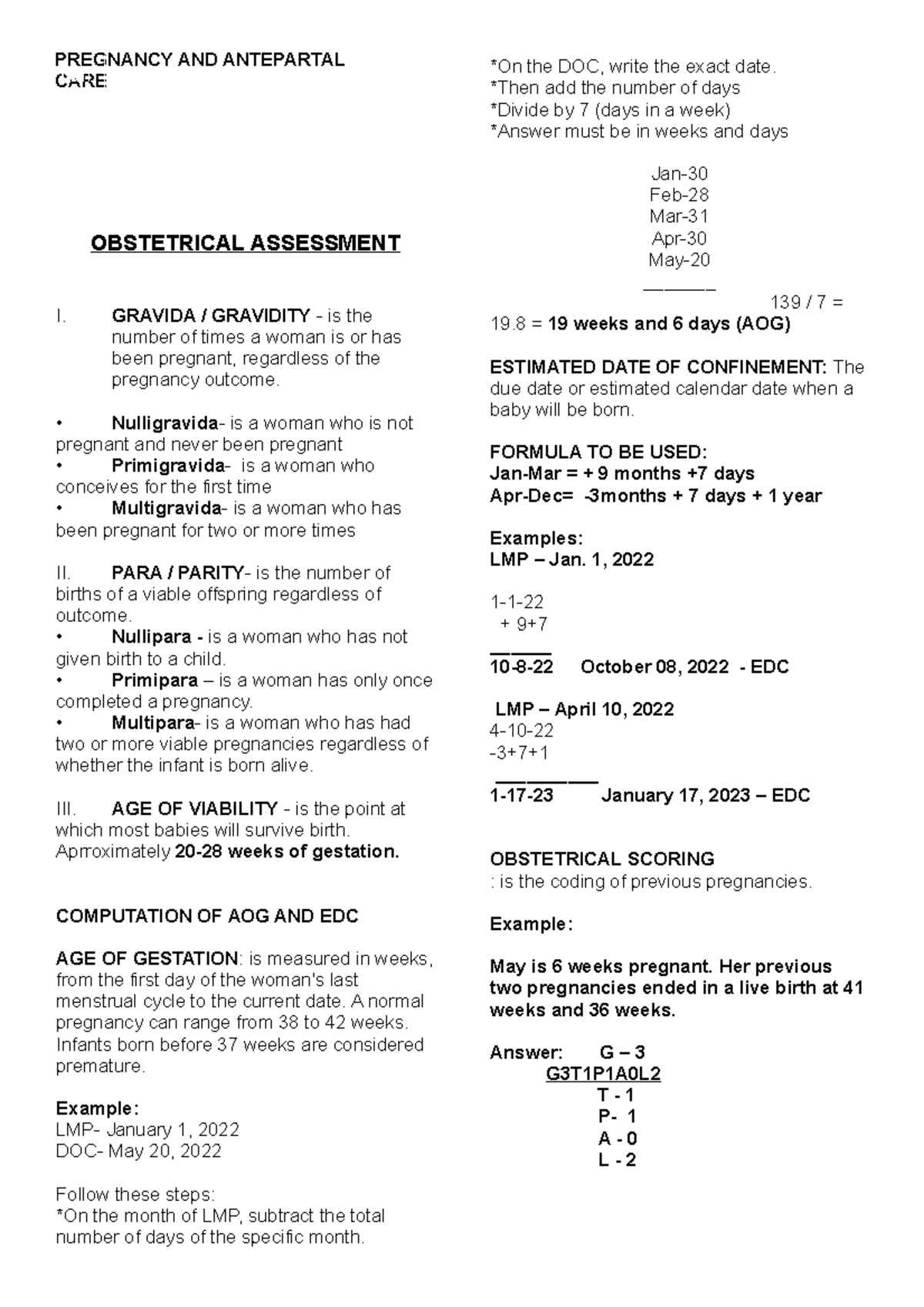 Unit 6 CARE OF Mother Child Adolescent WELL - OBSTETRICAL ASSESSMENT I ...