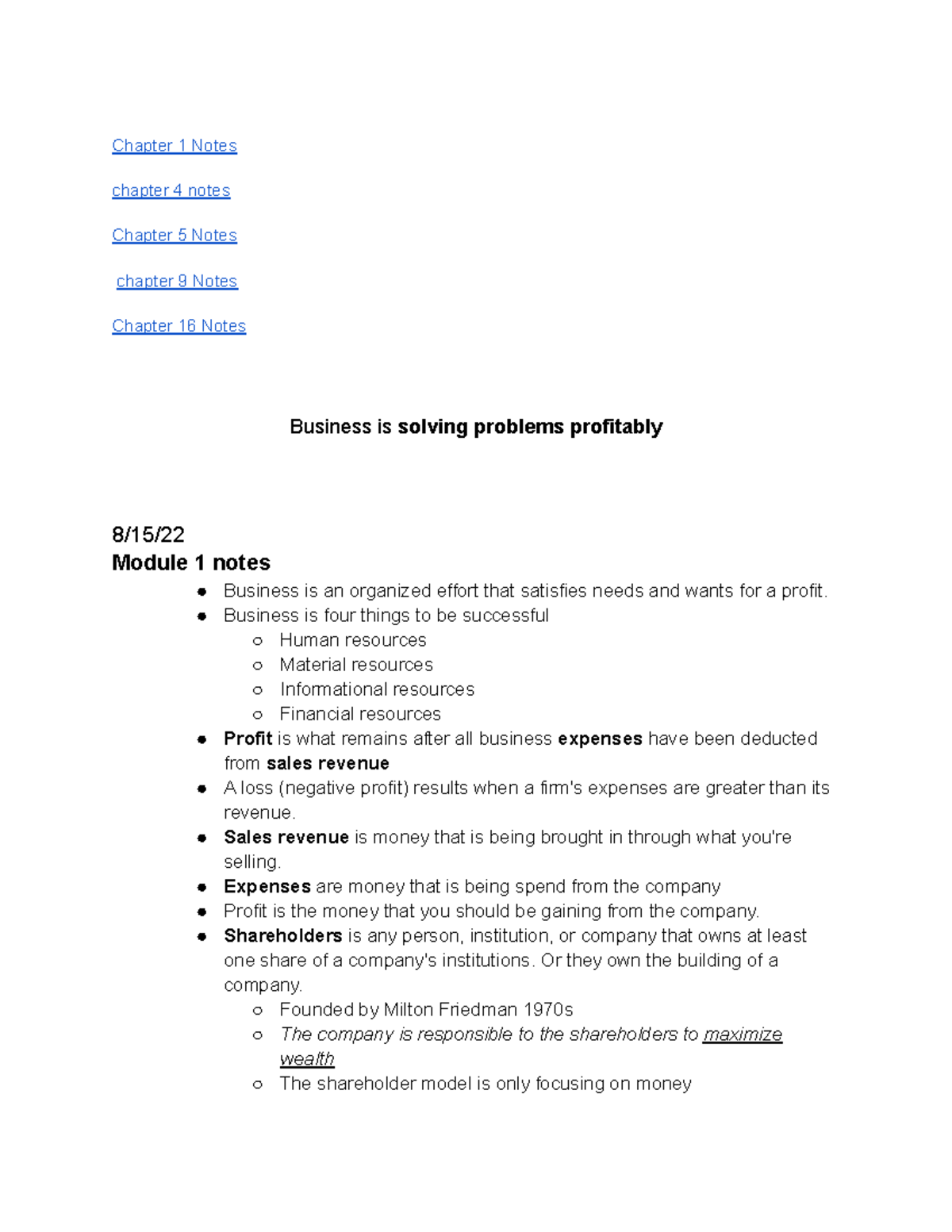 Introduction To Business week 1-14 - Chapter 1 Notes chapter 4 notes ...