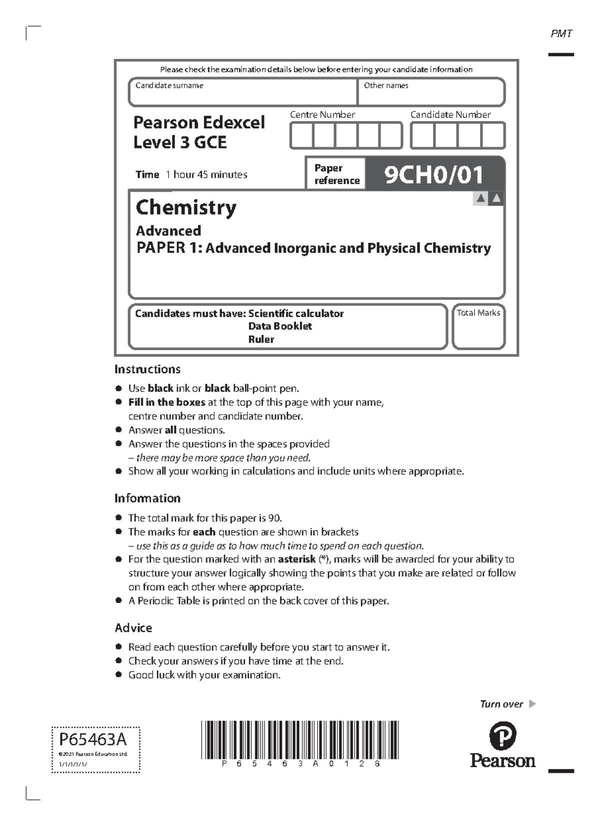 June 2021 QP - Paper 1 Edexcel Chemistry A-level - P65463A0128 Turn ...