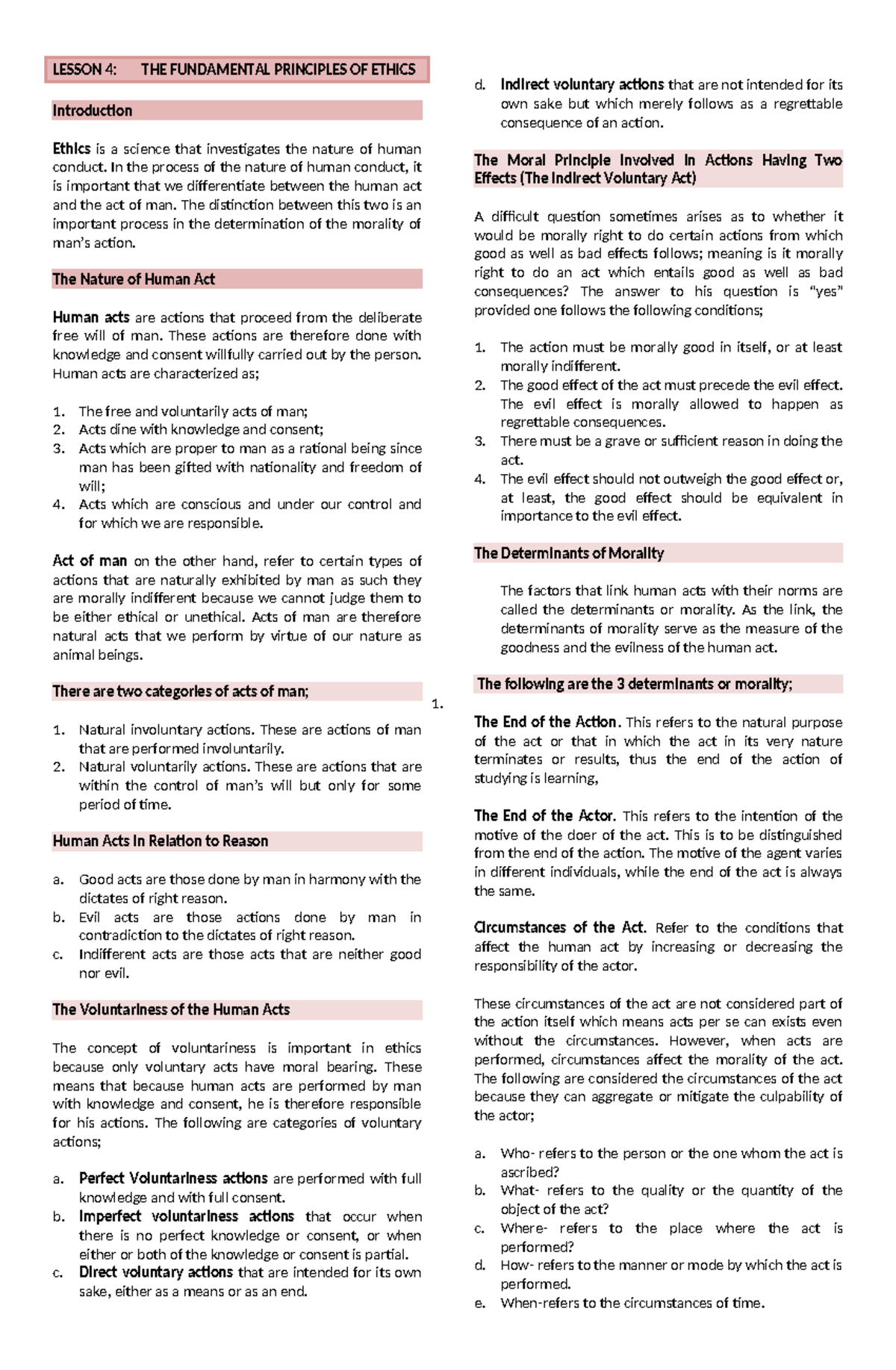 Chapter-4 - ethics - LESSON 4: THE FUNDAMENTAL PRINCIPLES OF ETHICS ...
