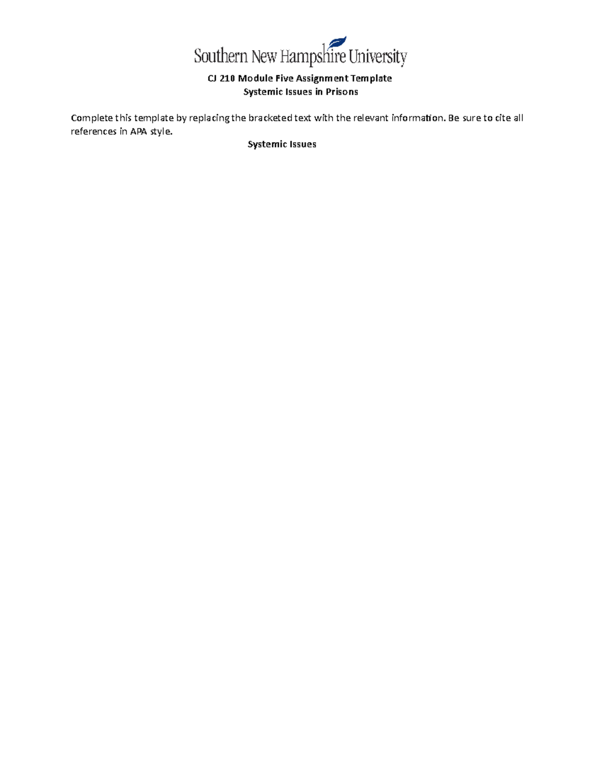 Cj 210 Module Five Assignment Template Cj 210 Module Five Assignment Template Systemic Issues