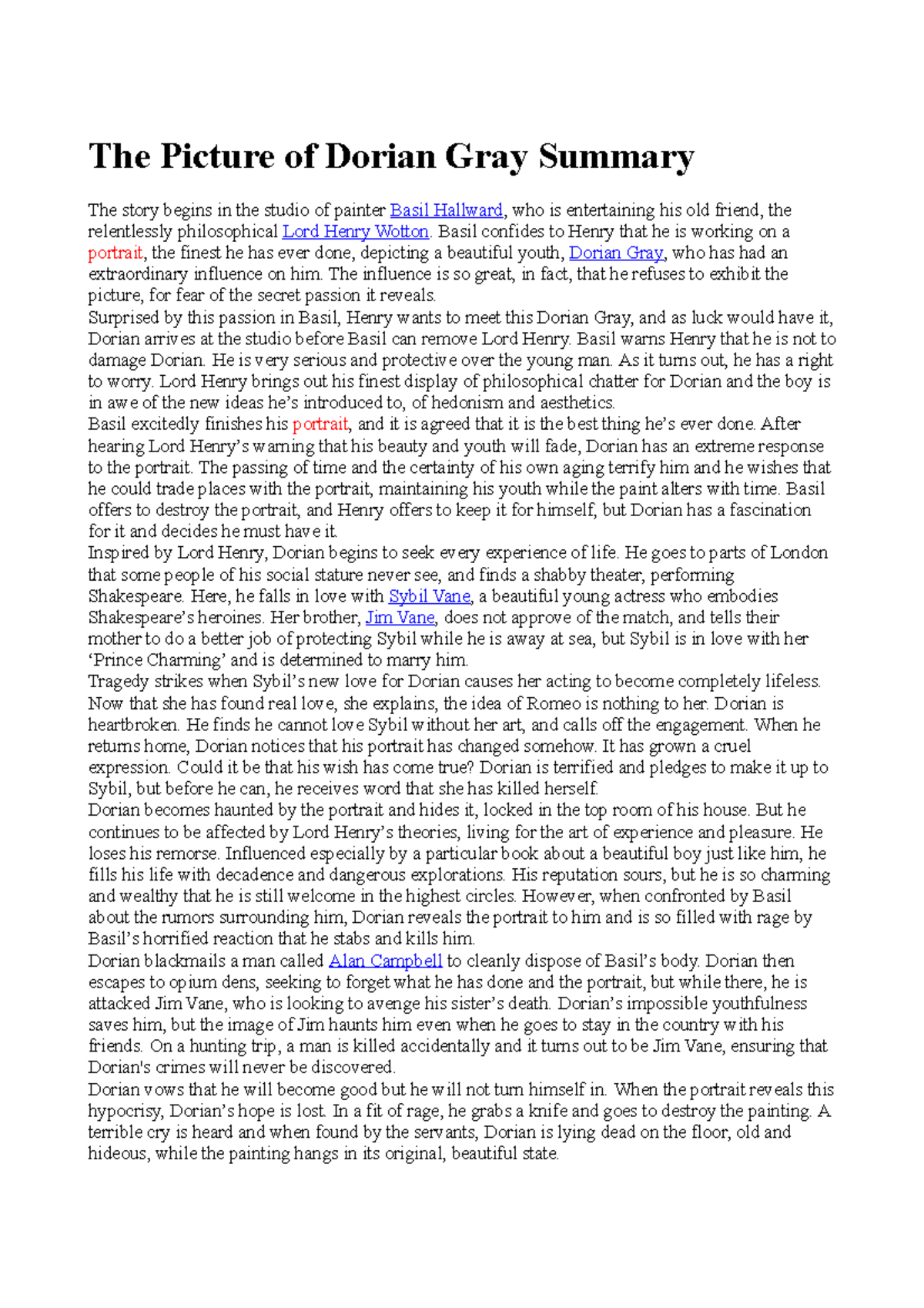 4b The Picture of Dorian Gray Summary - The Picture of Dorian Gray ...