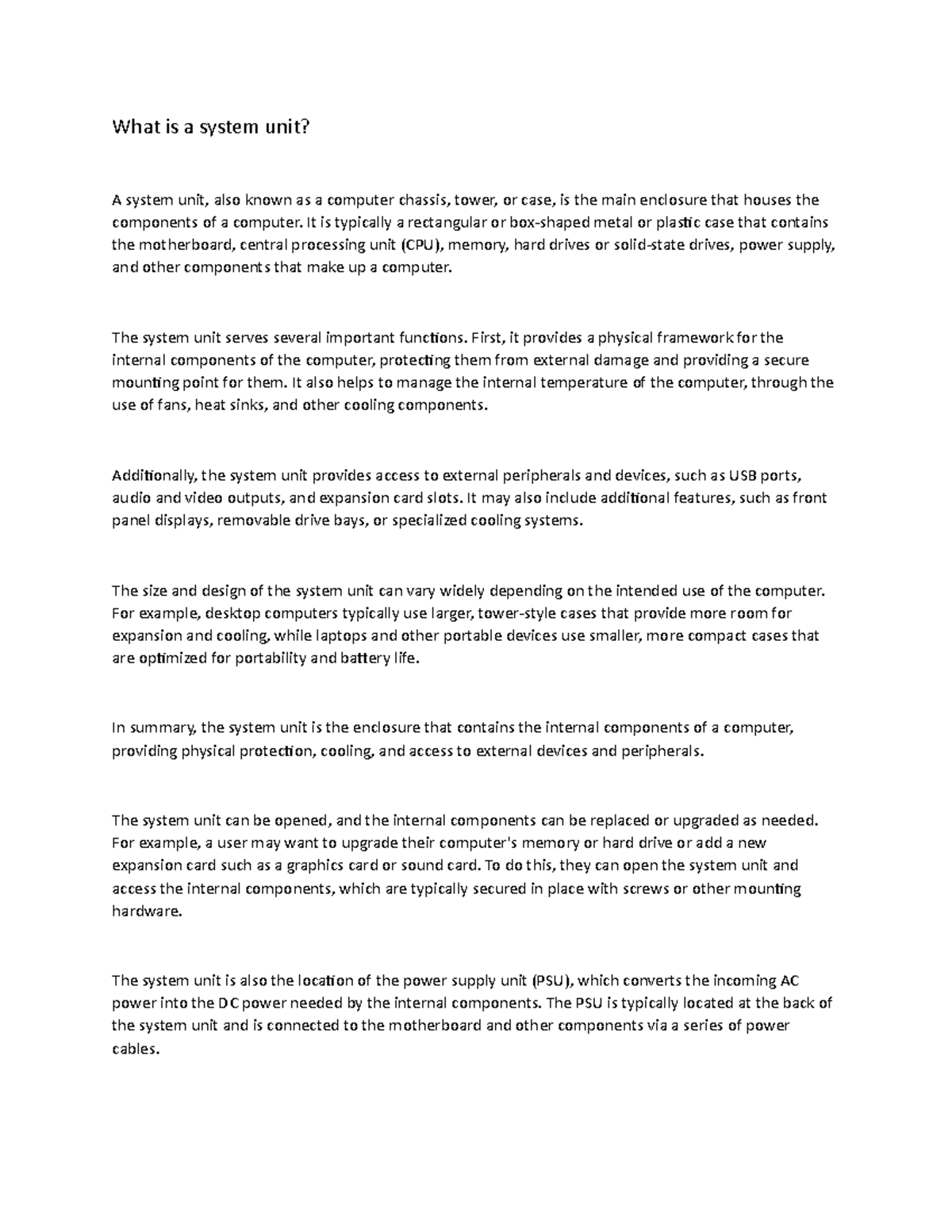 What is a System Unit? - What is a system unit? A system unit, also ...