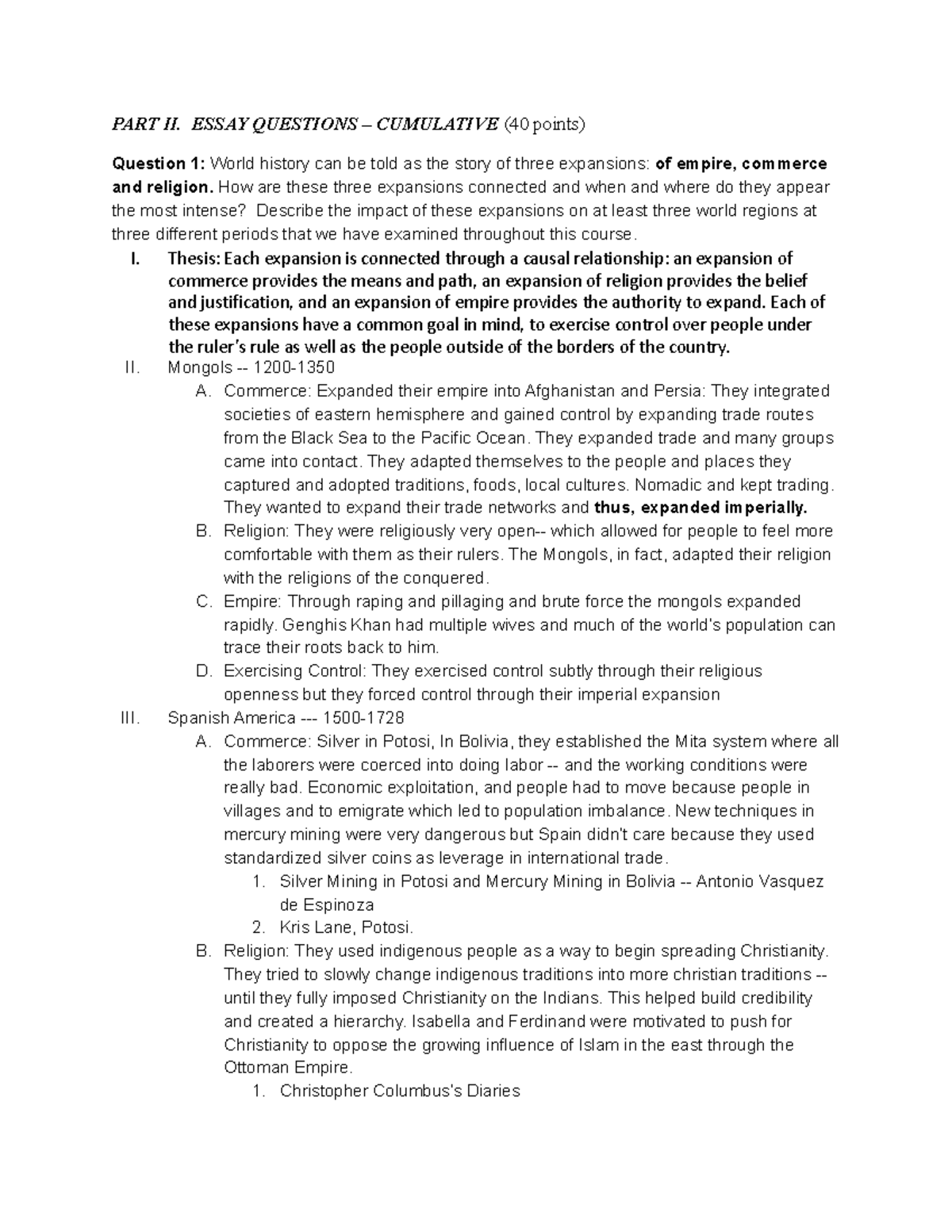 GS45 Cumulative Questions Outline for Final - PART II. ESSAY QUESTIONS ...