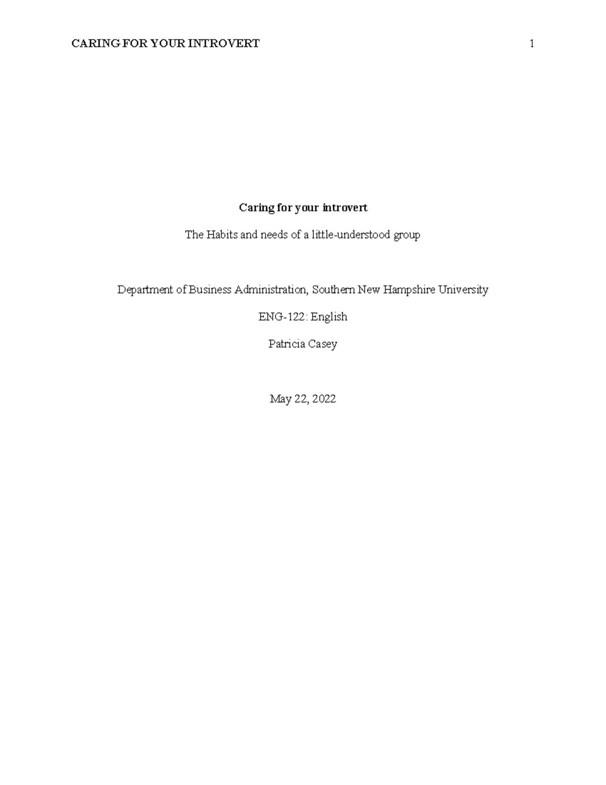 3-2 writting Plan Caring for your Introverts - Caring for your introvert The Habits and needs of ...