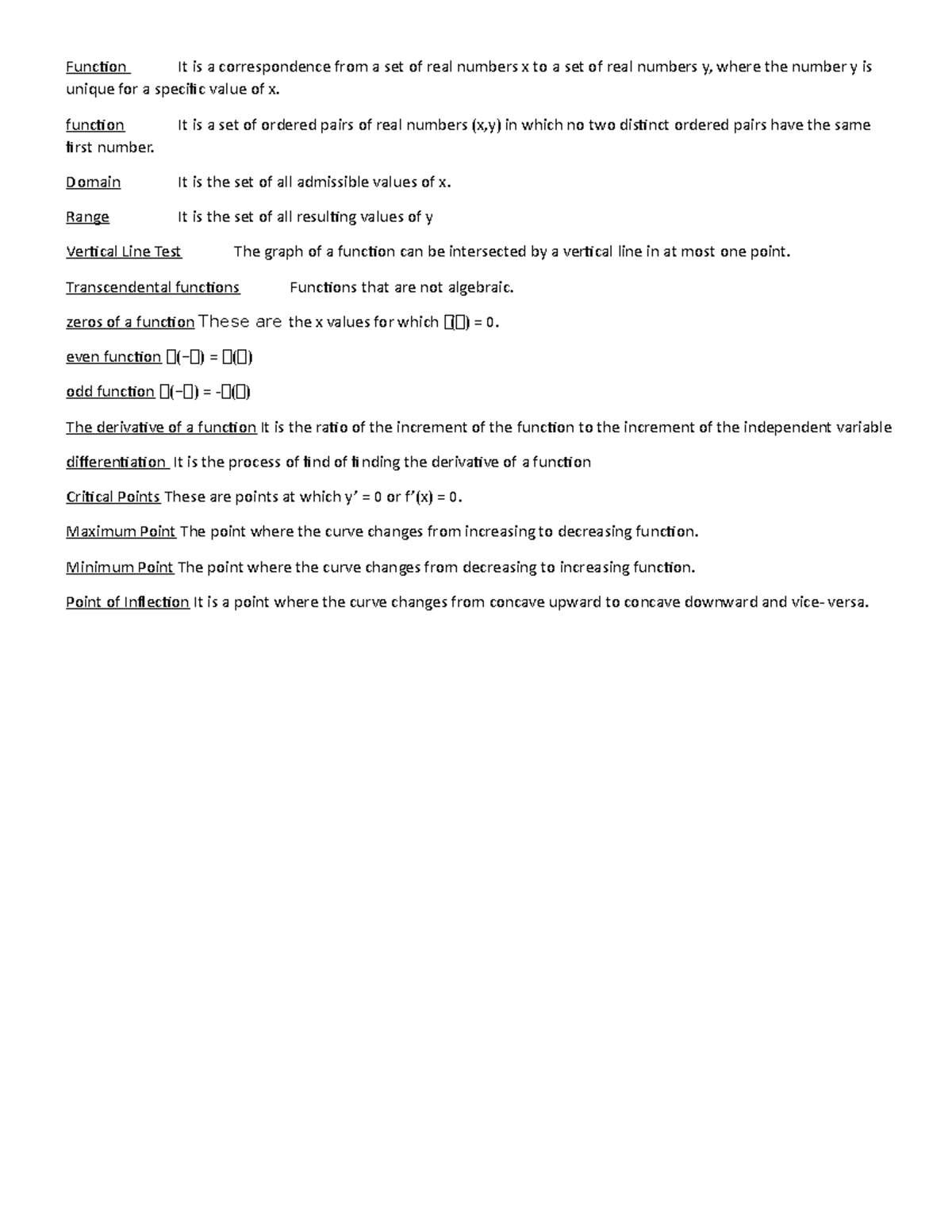 Calculus reviewer - Function It is a correspondence from a set of real ...