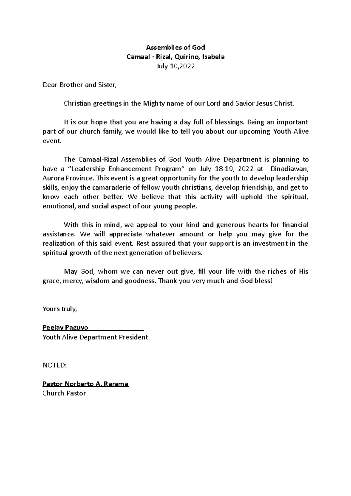 Solicitation-draft - draft - Assemblies of God Camaal - Rizal, Quirino ...