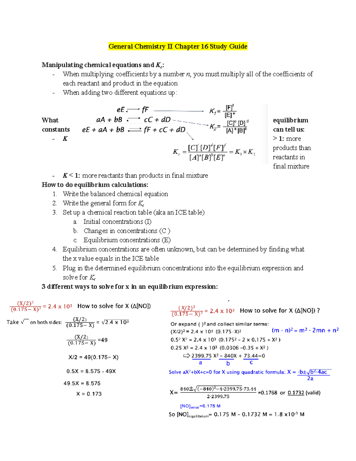 General Chemistry II Chapter 16 Study Guide Pt4 - General Chemistry II ...