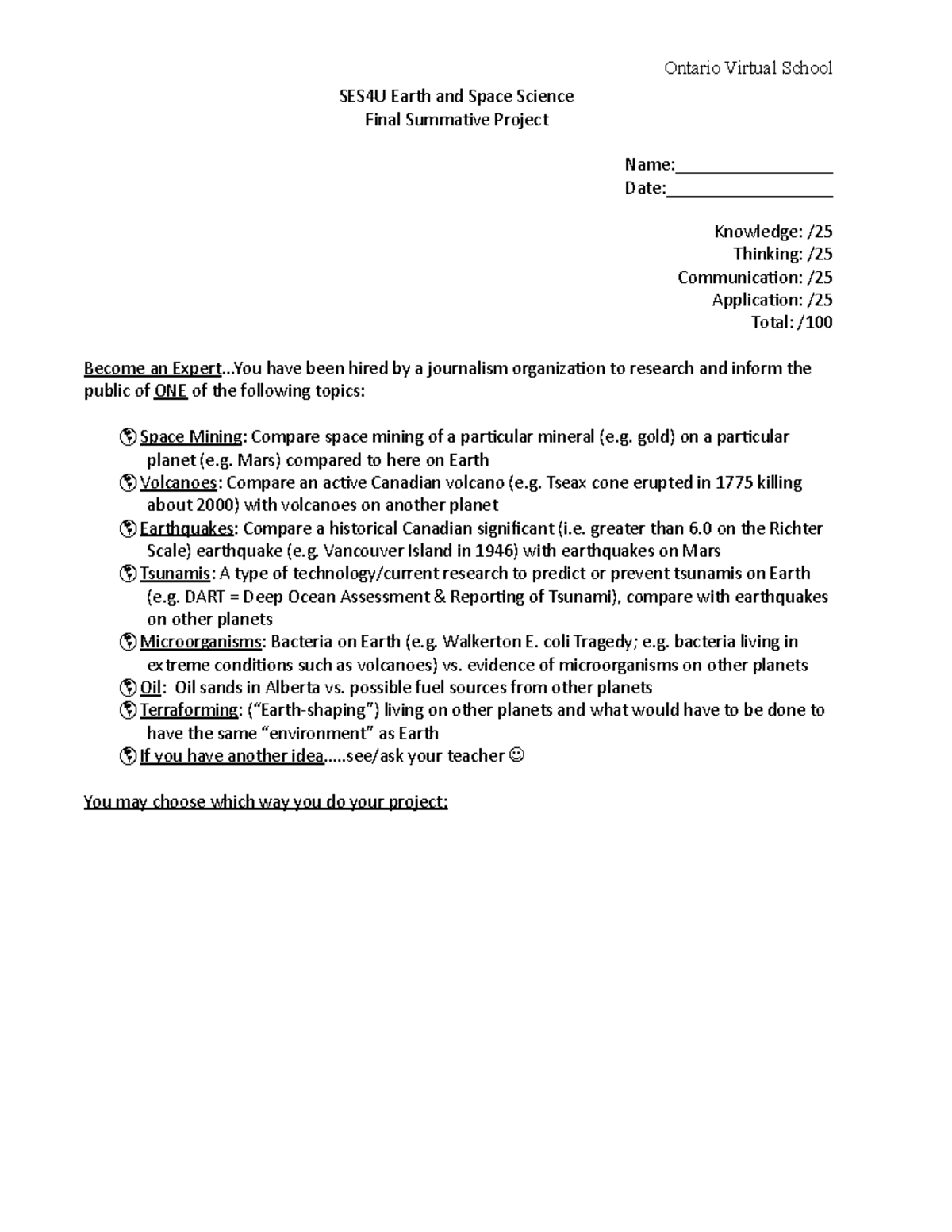 SES4U Final Course Summative - SES4U Earth and Space Science Final ...