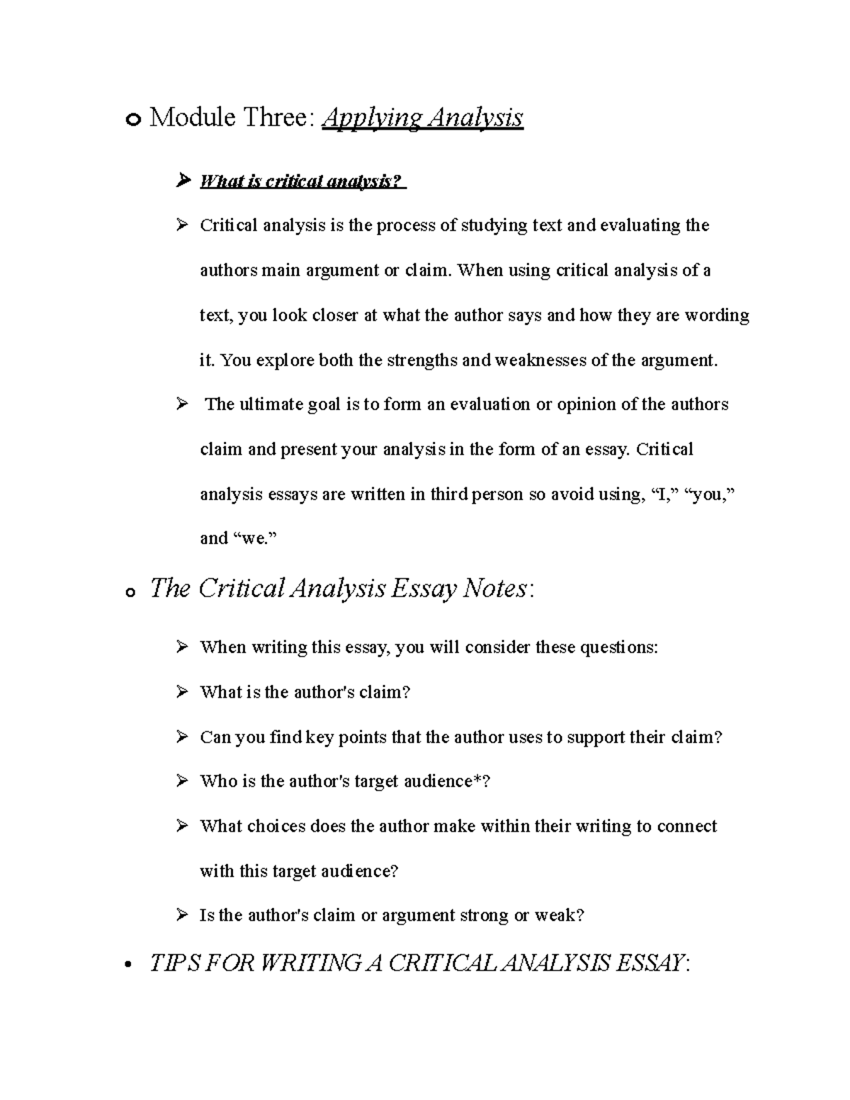 Module 3 Notes- Eng. Comp - o Module Three: Applying Analysis What is ...