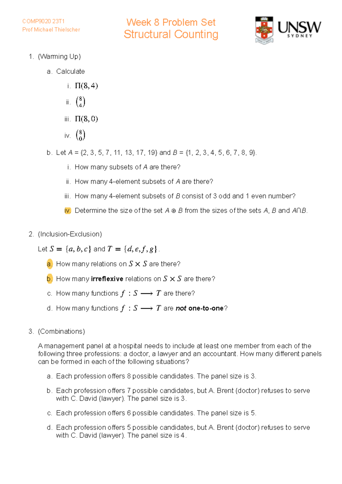 COMP9020 23T1 - Week 8 Problem Set - COMP9020 23T Prof Michael ...