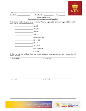 Gen math 1st quarter exam - I. IDENTIFICATION. Determine whether the ...