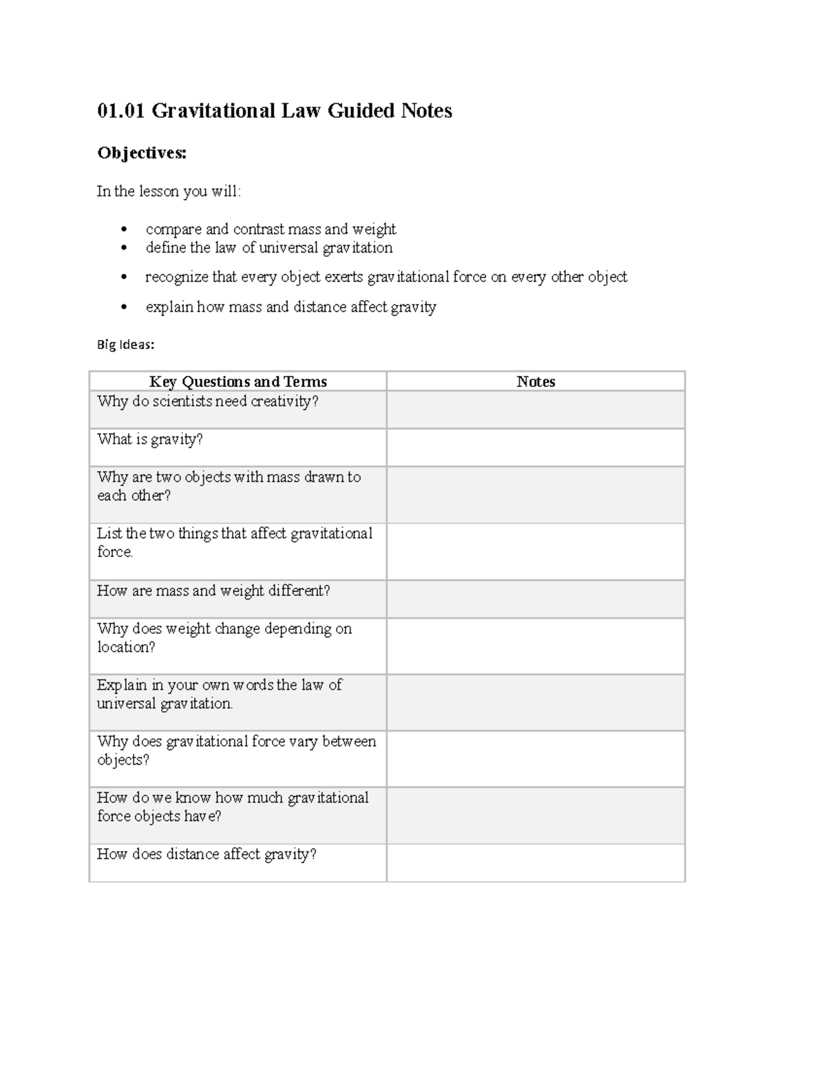 10. notes for science and also everything else - 01 Gravitational Law ...