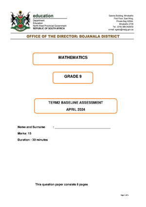2024 Baseline Assessment Task Grade 8 - TERM 2 BASELINE ASSESSMENT ...
