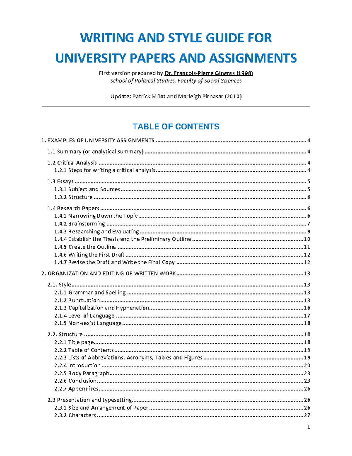 Comprehensive Writing And Style Guide - WRITING AND STYLE GUIDE FOR ...