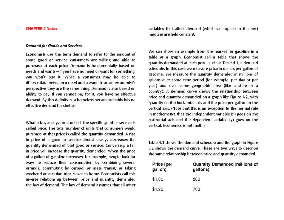 Chapter 4 Notes Demand for Goods and Services - Business Economics and ...