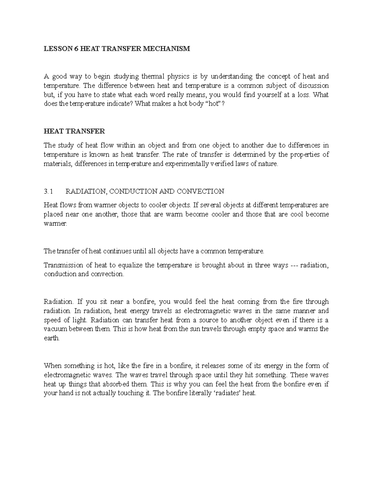 Lesson 6 Heat Transfer Mechanism - LESSON 6 HEAT TRANSFER MECHANISM A ...