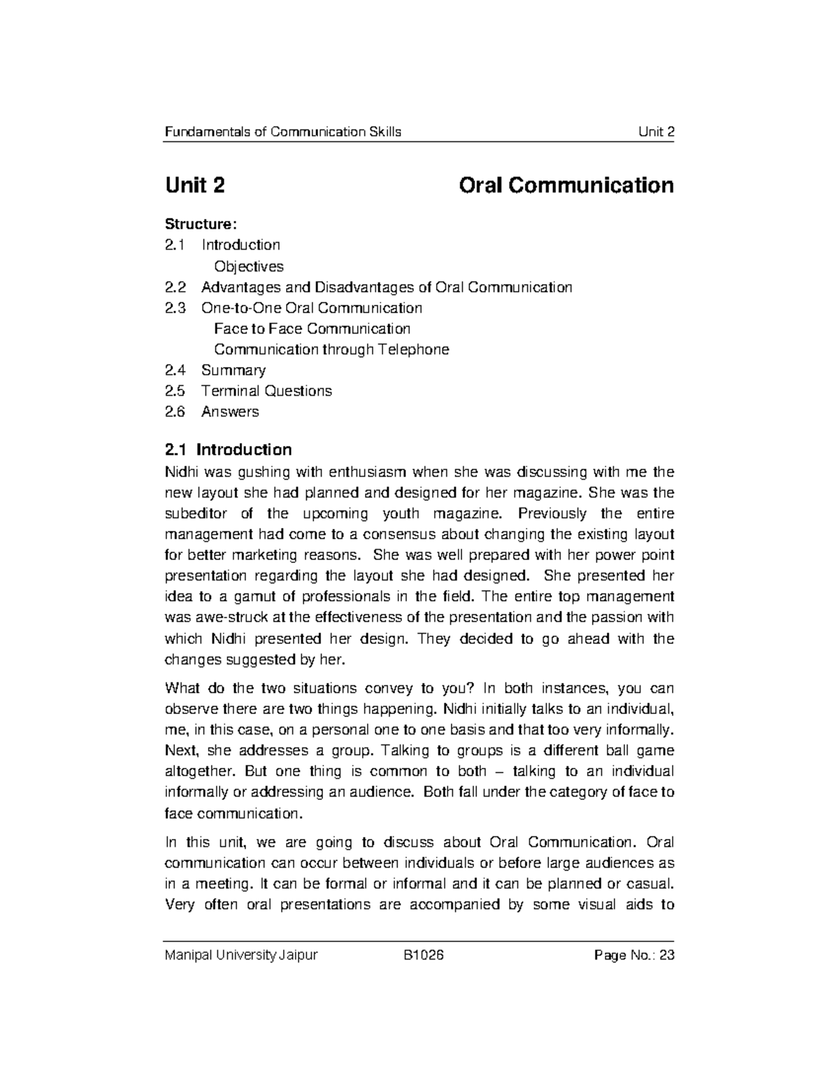 Unit 2 Oral Communication - Unit 2 Oral Communication Structure: 2 ...