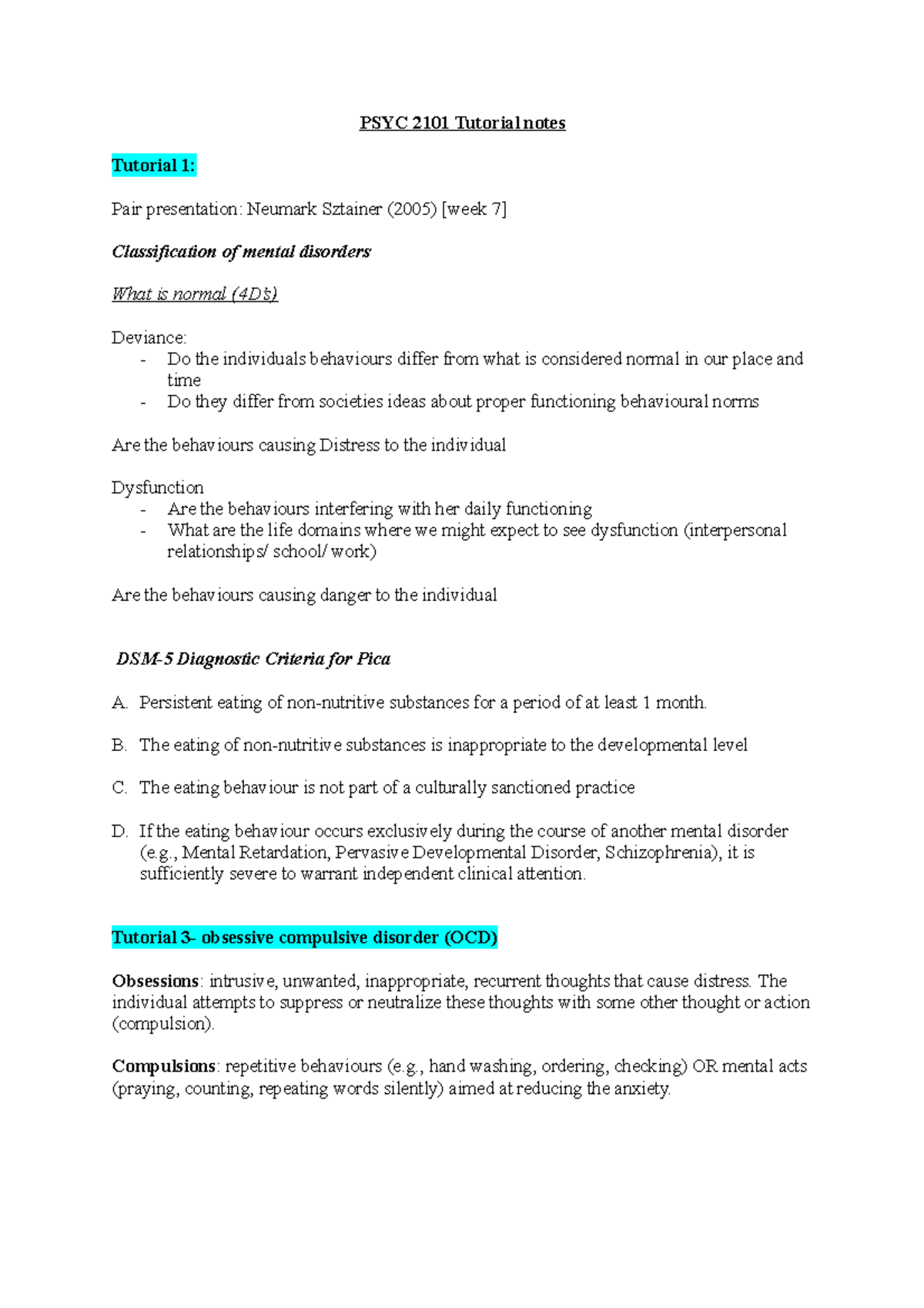 PSYC 2101 Tutorial notes - PSYC 2101 Tutorial notes Tutorial 1: Pair ...