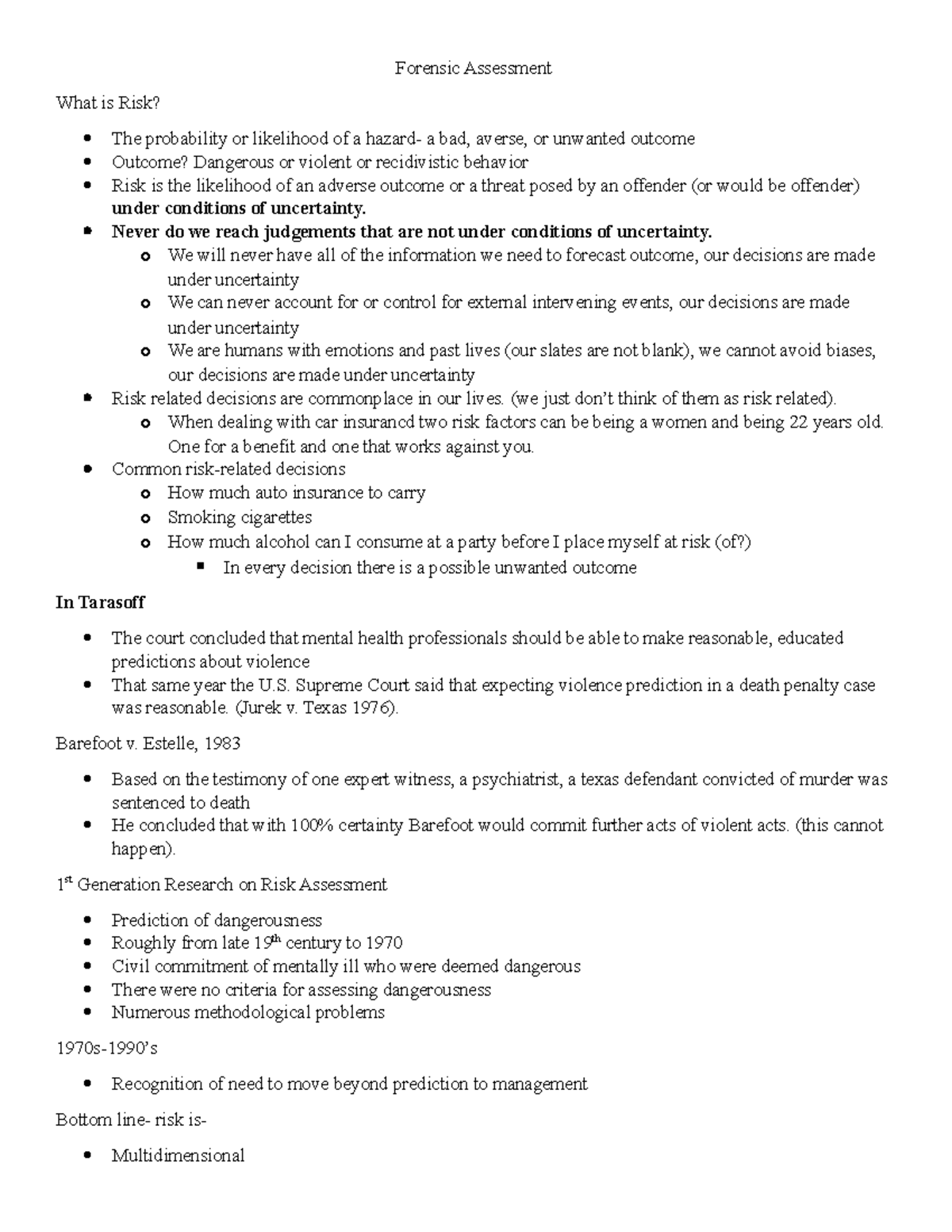 Forensic Assessment 1 - Forensic Assessment What is Risk? The ...