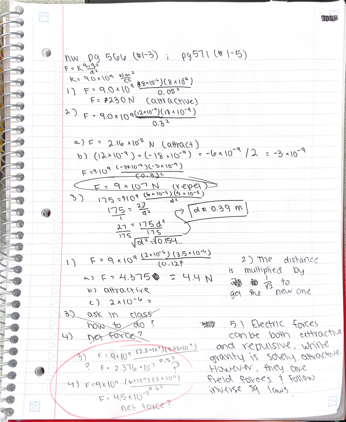 Textbook HW pg.566 (#1-3) pg.571 (#1-5) - nw pg 566 i 9 Nm2 F 9 x 109 ...